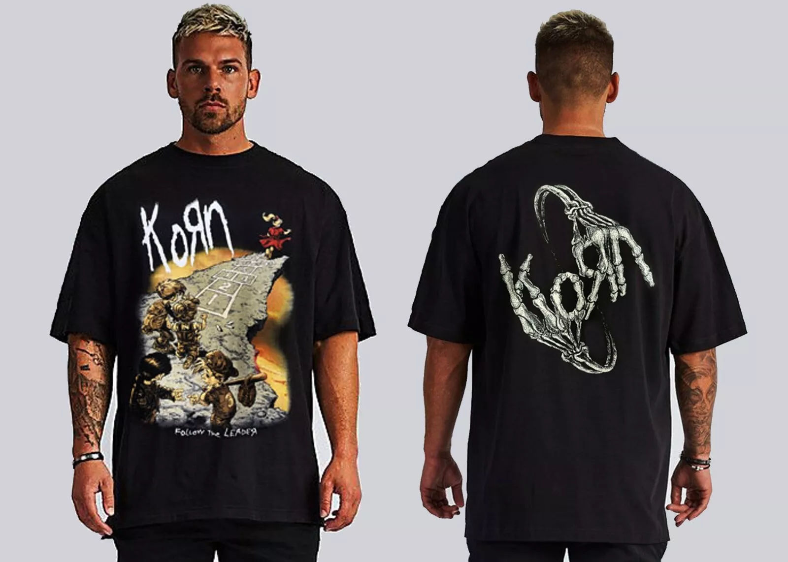 Black T-Shirts With Korn Follow The Leader Front And Back Print, Nu ...