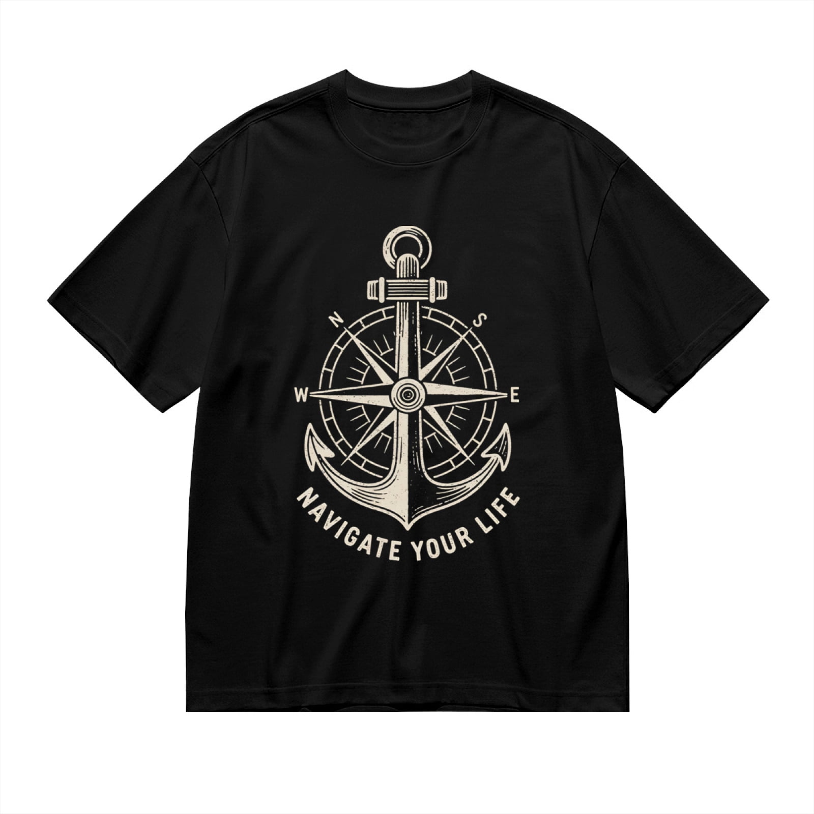 Black T Shirts for Men, Anchor, Compass, Navigate Your Life, Graphic 1 ...