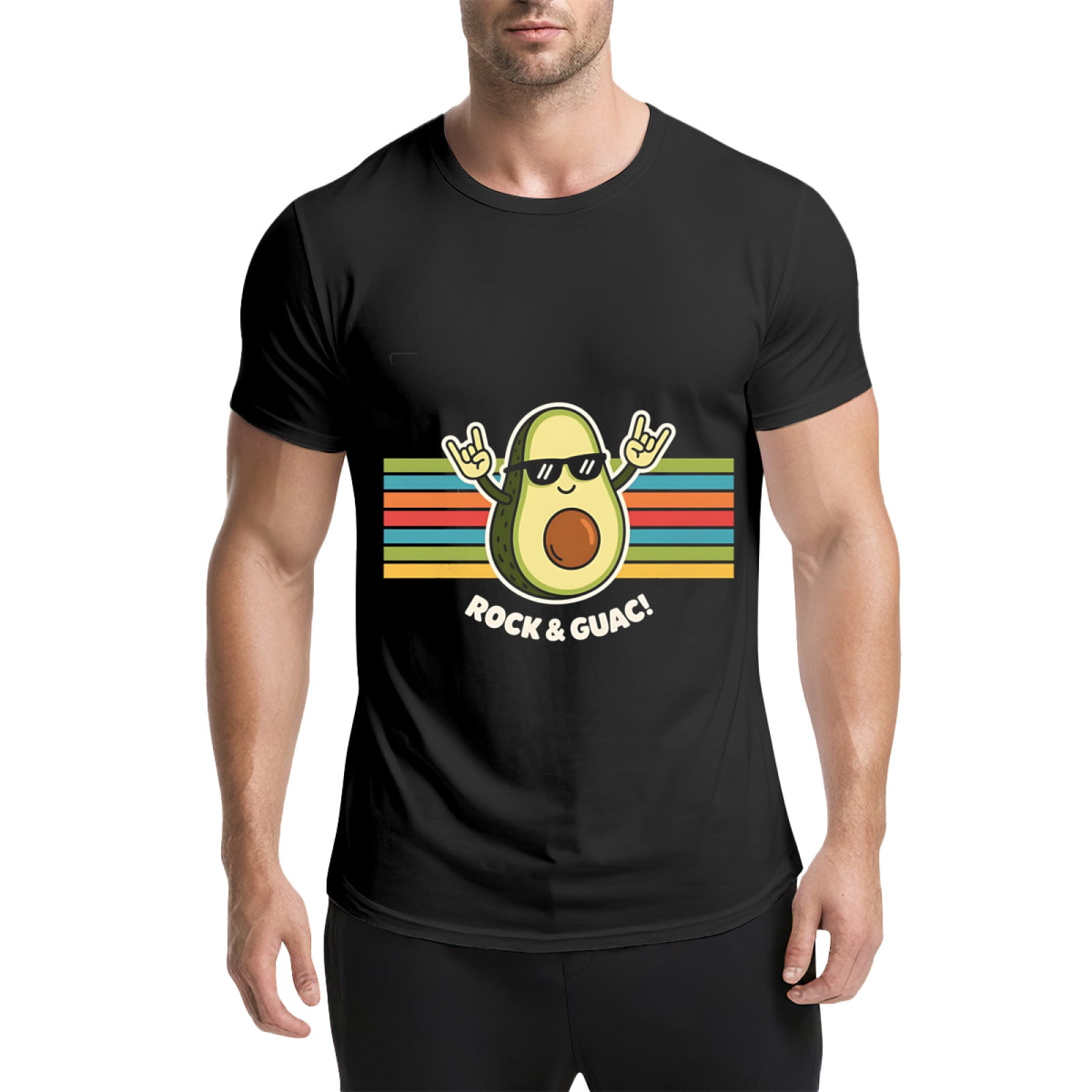 Black T Shirts for Men, Avocado, Rock Hand Sign, Rock & Guac Graphic 1 ...
