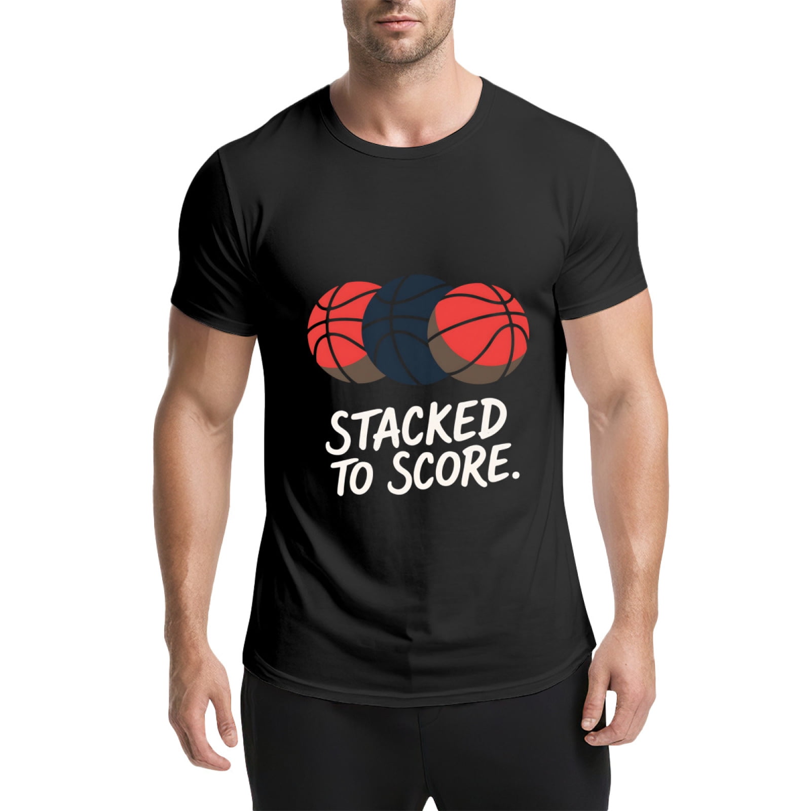 Black T Shirts for Men, Basketball, Stacked To Score Graphic Mens ...
