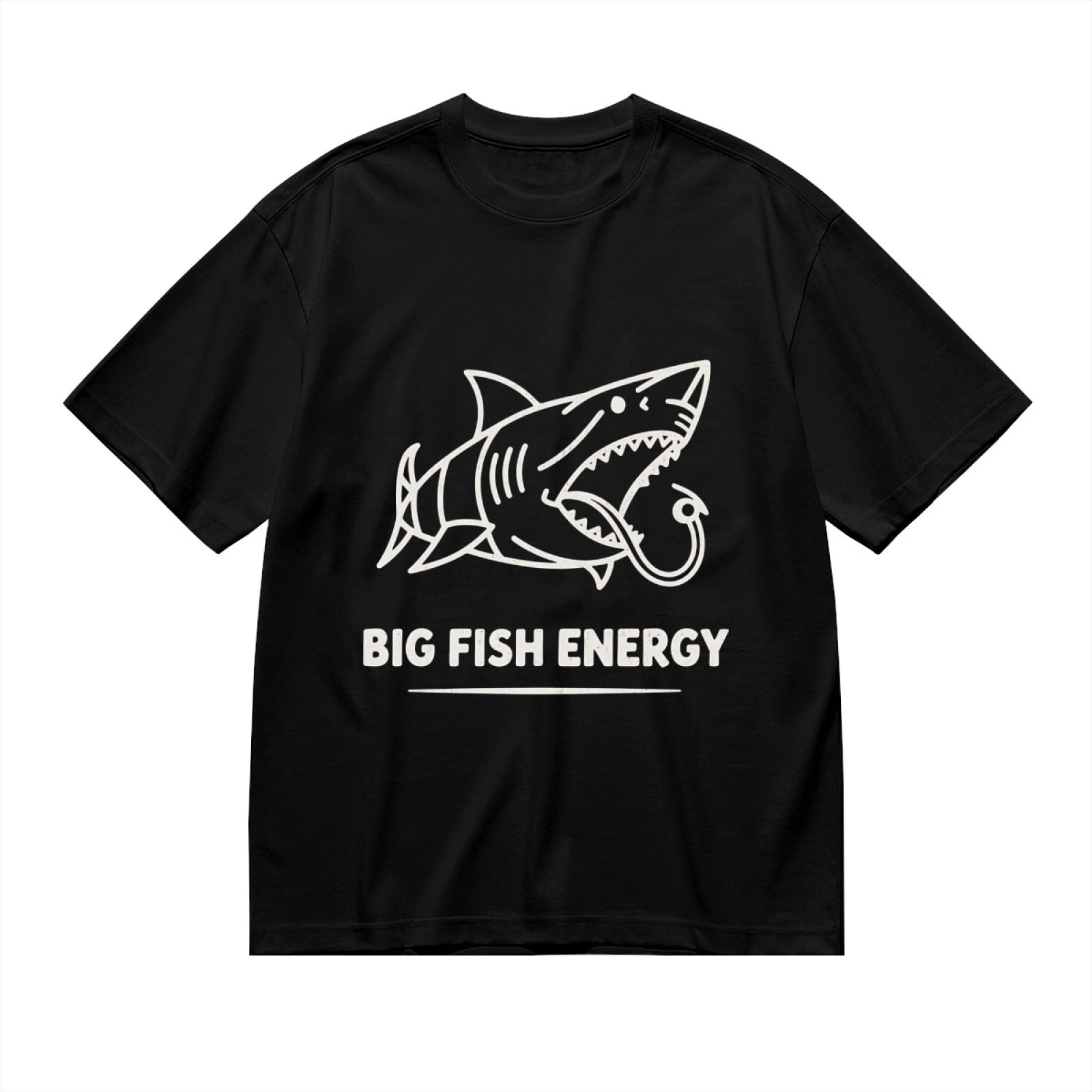Black T Shirts for Men, Big Fish Energy, Shark Print Mens Graphic Tees ...