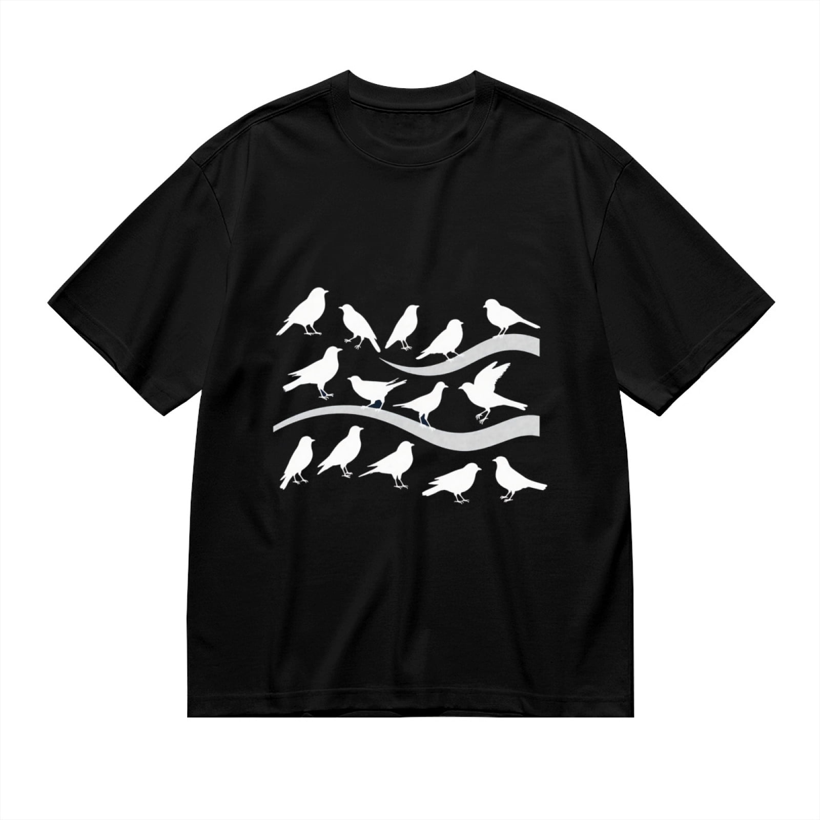 Black T Shirts for Men, Birds On Wavy Path, Graphic 1 Mens Graphic Tees ...