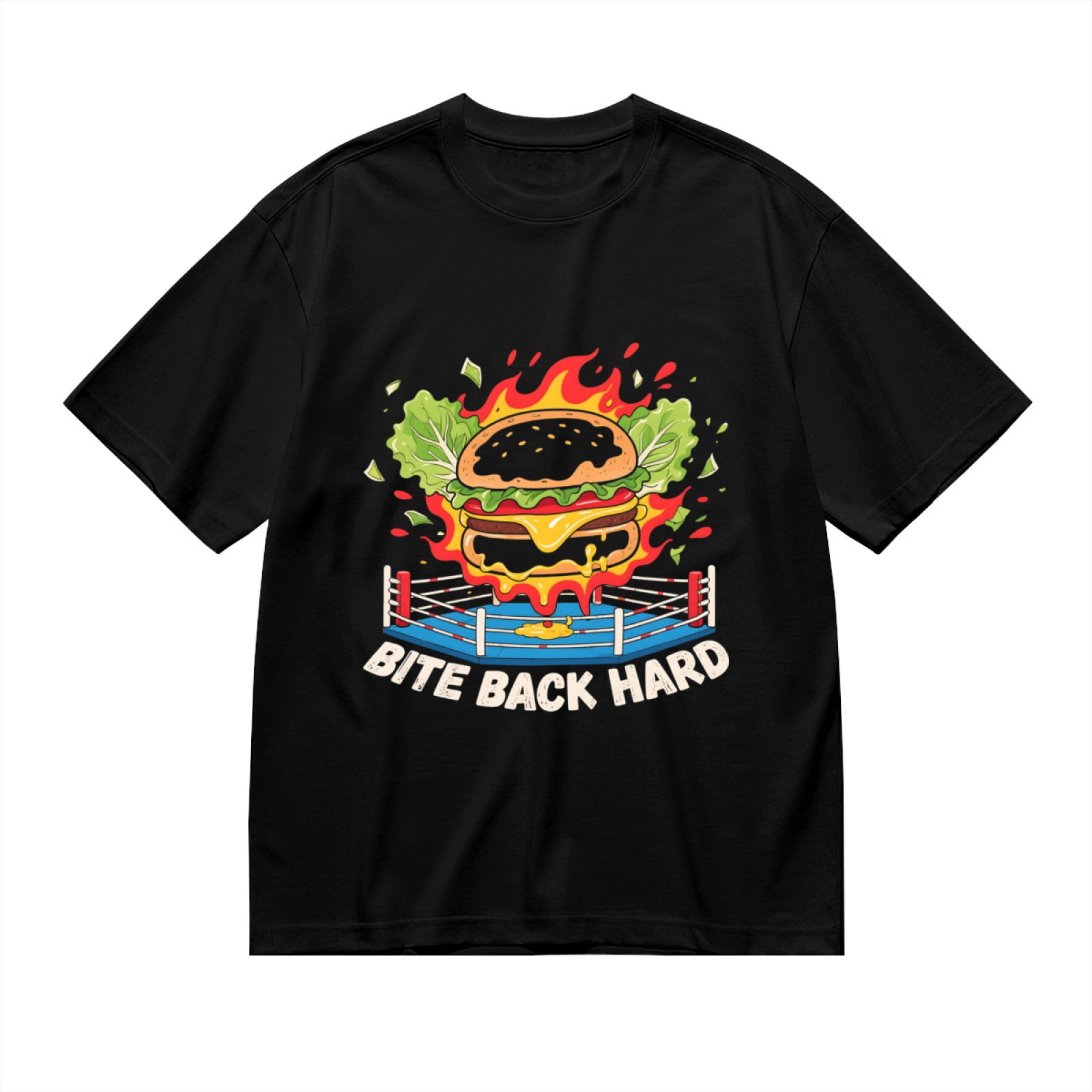 Black T Shirts for Men, Bite Back Hard, Burger Print Mens Graphic Tees, 24013804,M - Walmart.com