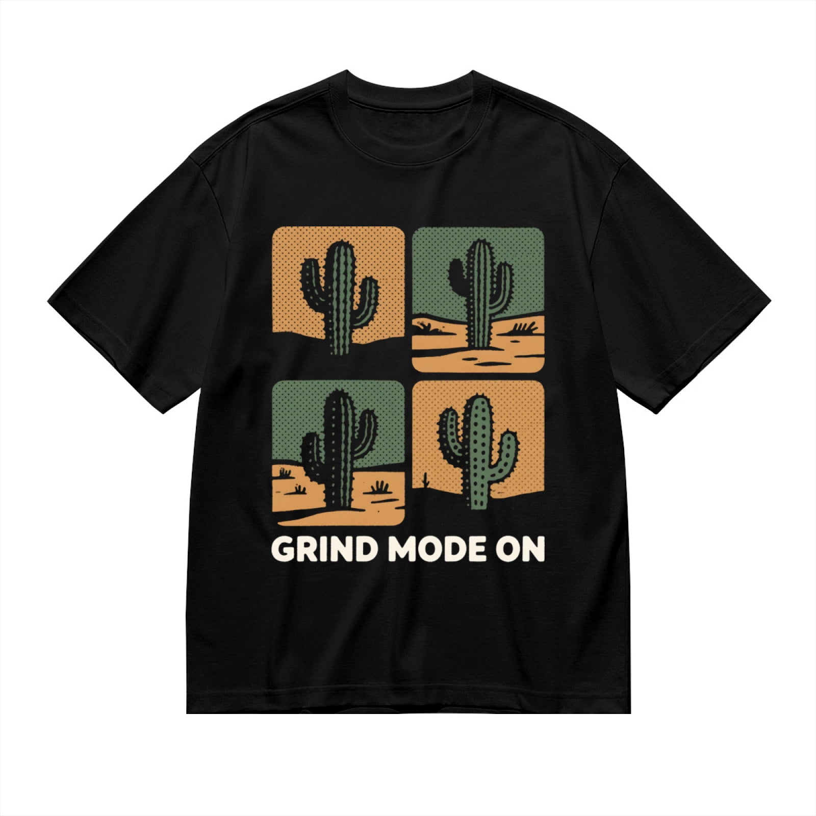 Black T Shirts for Men, Cactus Grid Grind Mode On, Graphic Mens Graphic ...