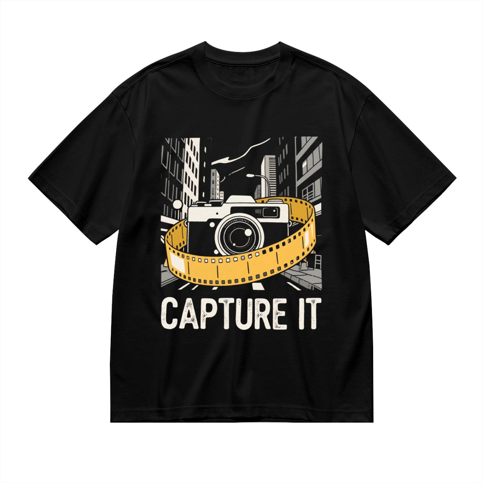 Black T Shirts for Men, Capture It,Camera City Print Mens Graphic Tees ...