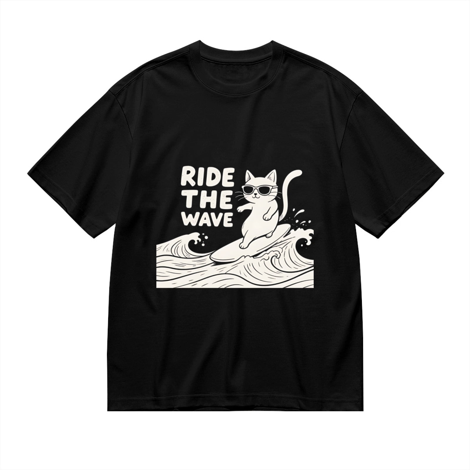 Black T Shirts for Men, Cat, Surfing, Ride The Wave Graphic 1 Mens ...