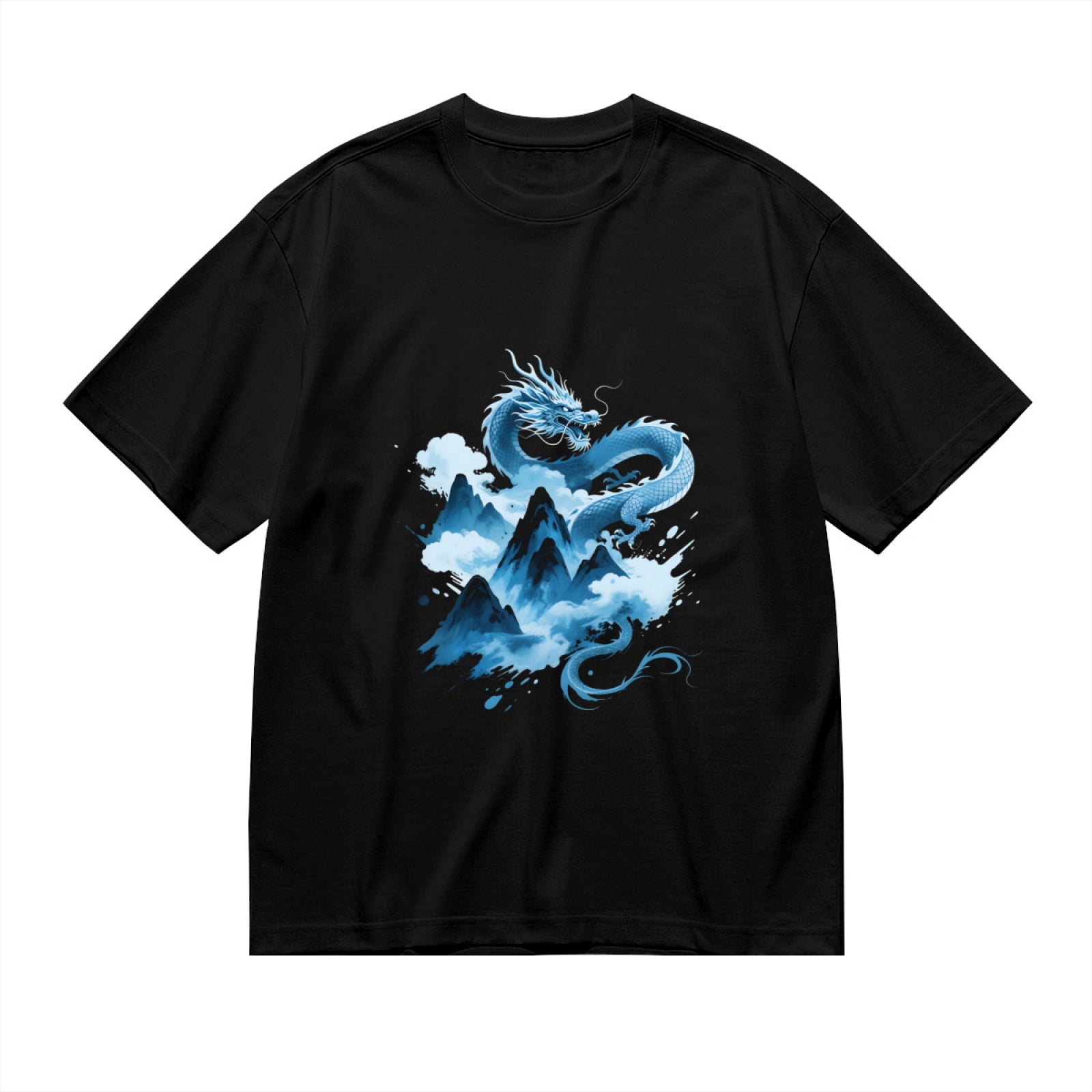 Black T Shirts for Men, Chinese Dragon, Mountain, Mystic Graphic Mens ...