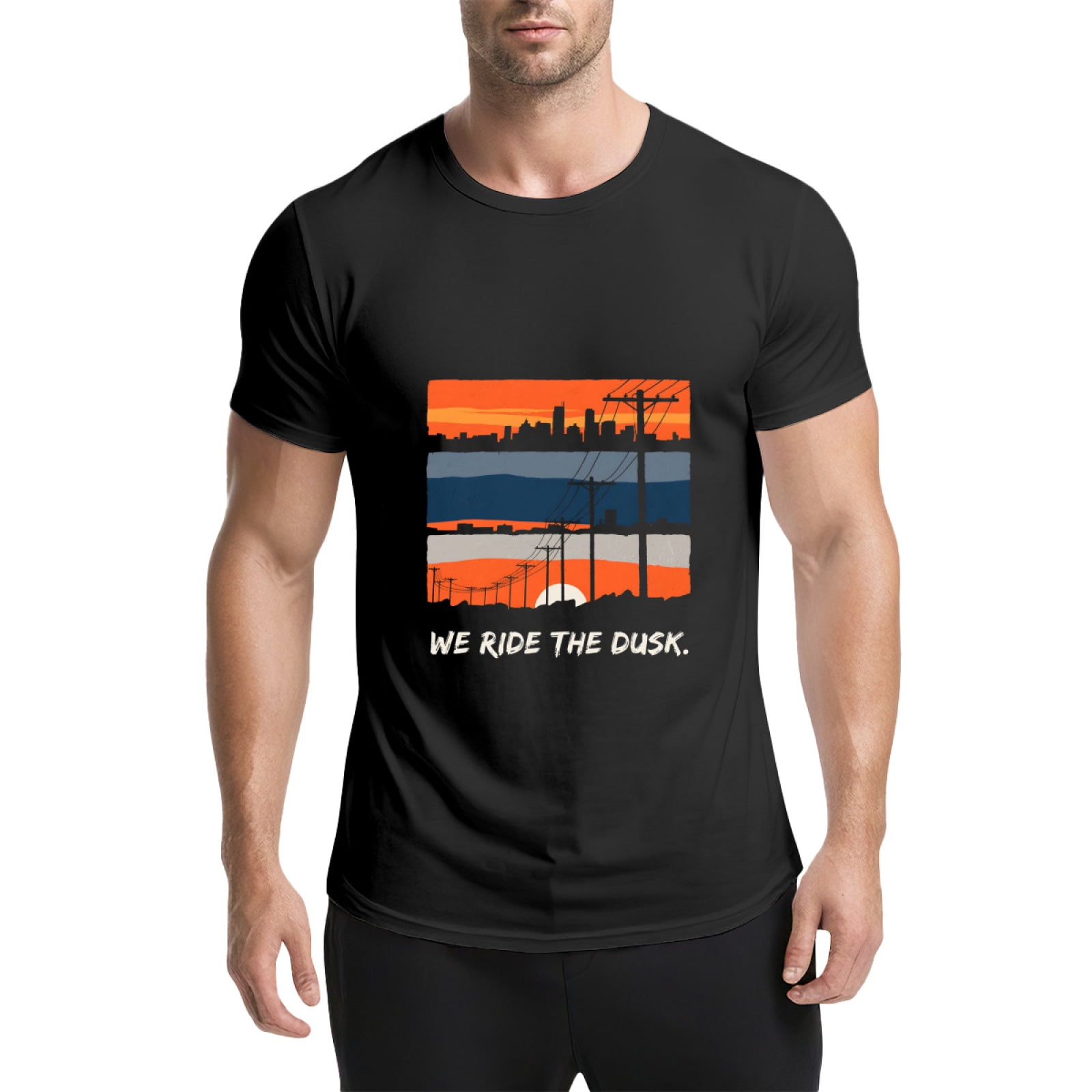 Black T Shirts for Men, Cityscape, Dusk, We Ride The Dusk Graphic Mens ...