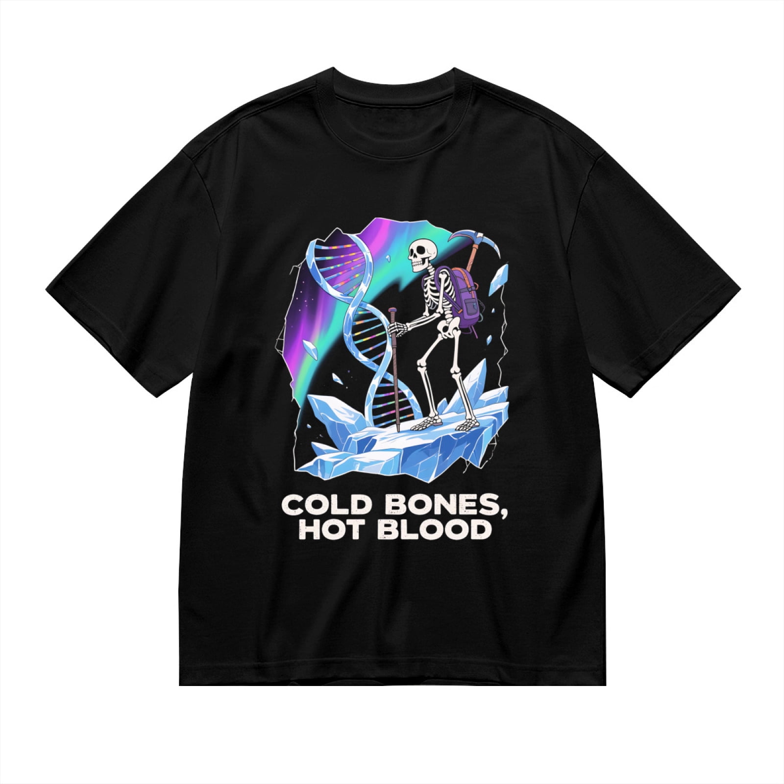 Black T Shirts for Men, Cold Bones Hot Blood,Skeleton With Ice Axe ...