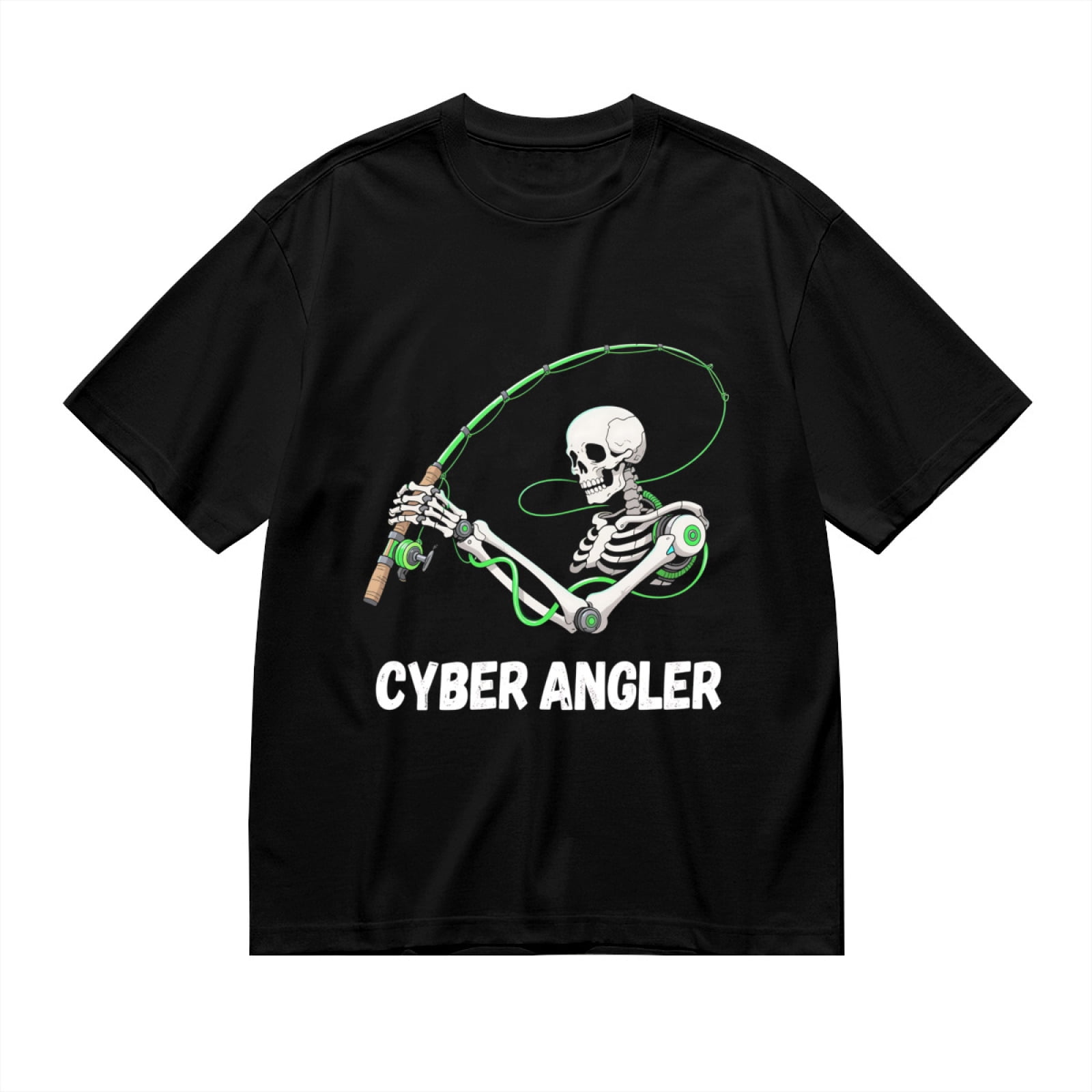 Black T Shirts for Men, Cyber Angler,Skeleton Fishing Print 1 Mens Graphic Tees, 24014013,XL ...