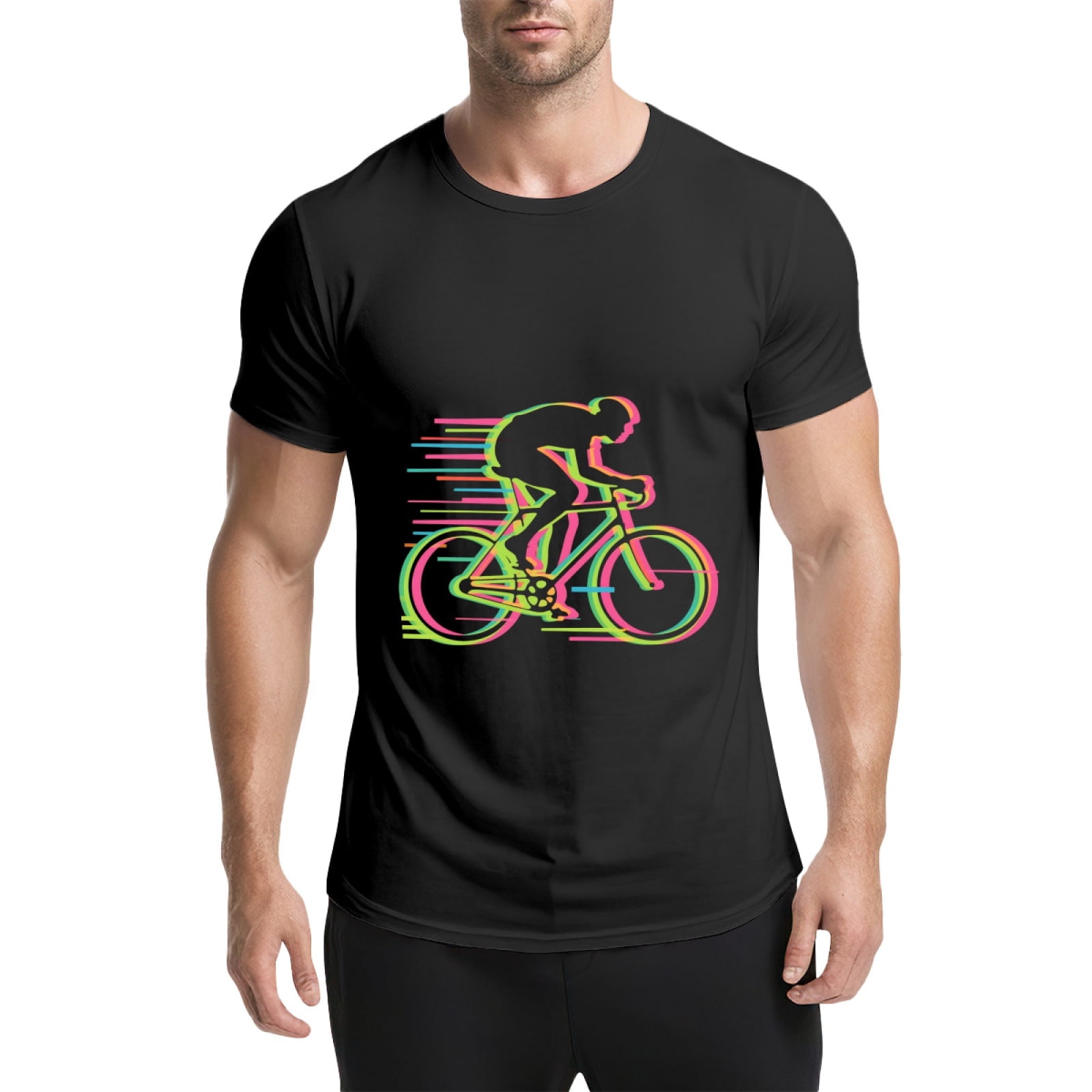 Black T Shirts for Men, Cyclist,Bicycle,Fluorescent Colors,Motion Blur ...