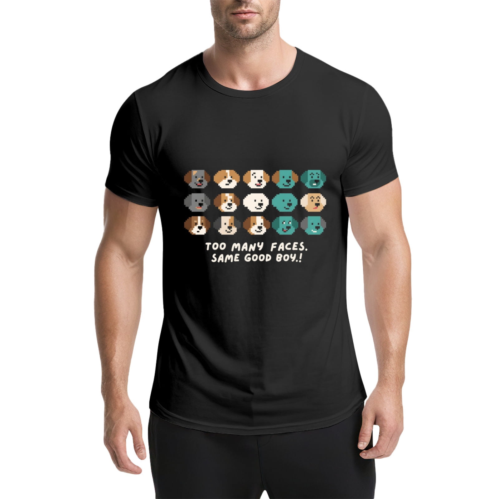 Black T Shirts for Men, Dog Faces, Pixel Art, Too Many Faces Same Good ...