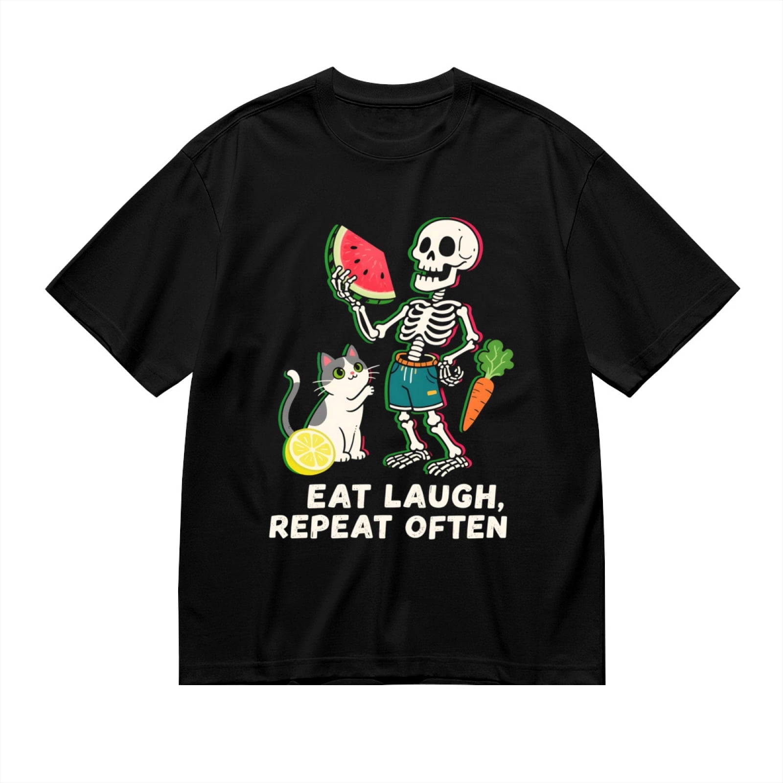Black T Shirts for Men, Eat Laugh Repeat Often, Skeleton Print 2 Mens ...
