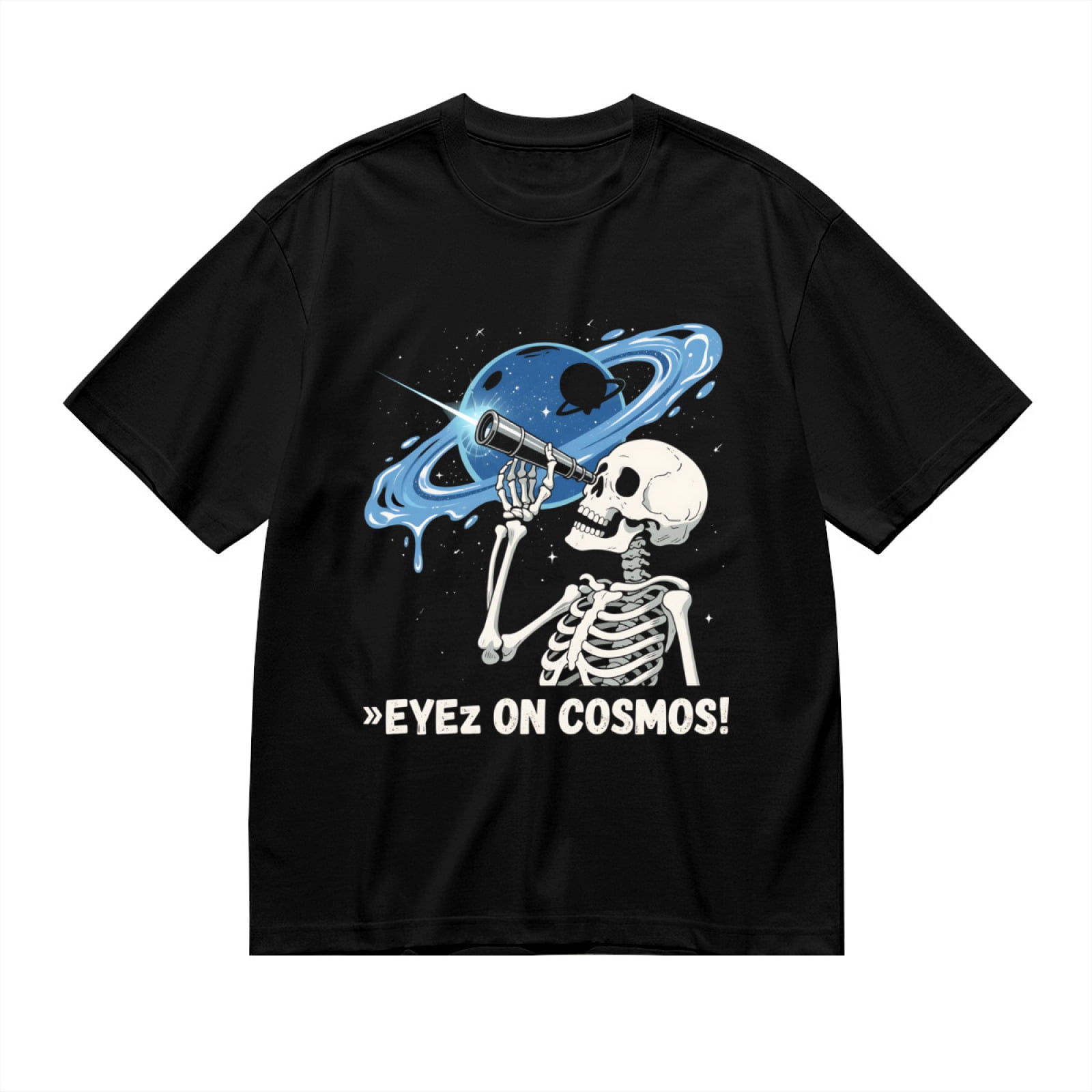 Black T Shirts for Men, Eyes On Cosmos,Skeleton With Telescope Print ...
