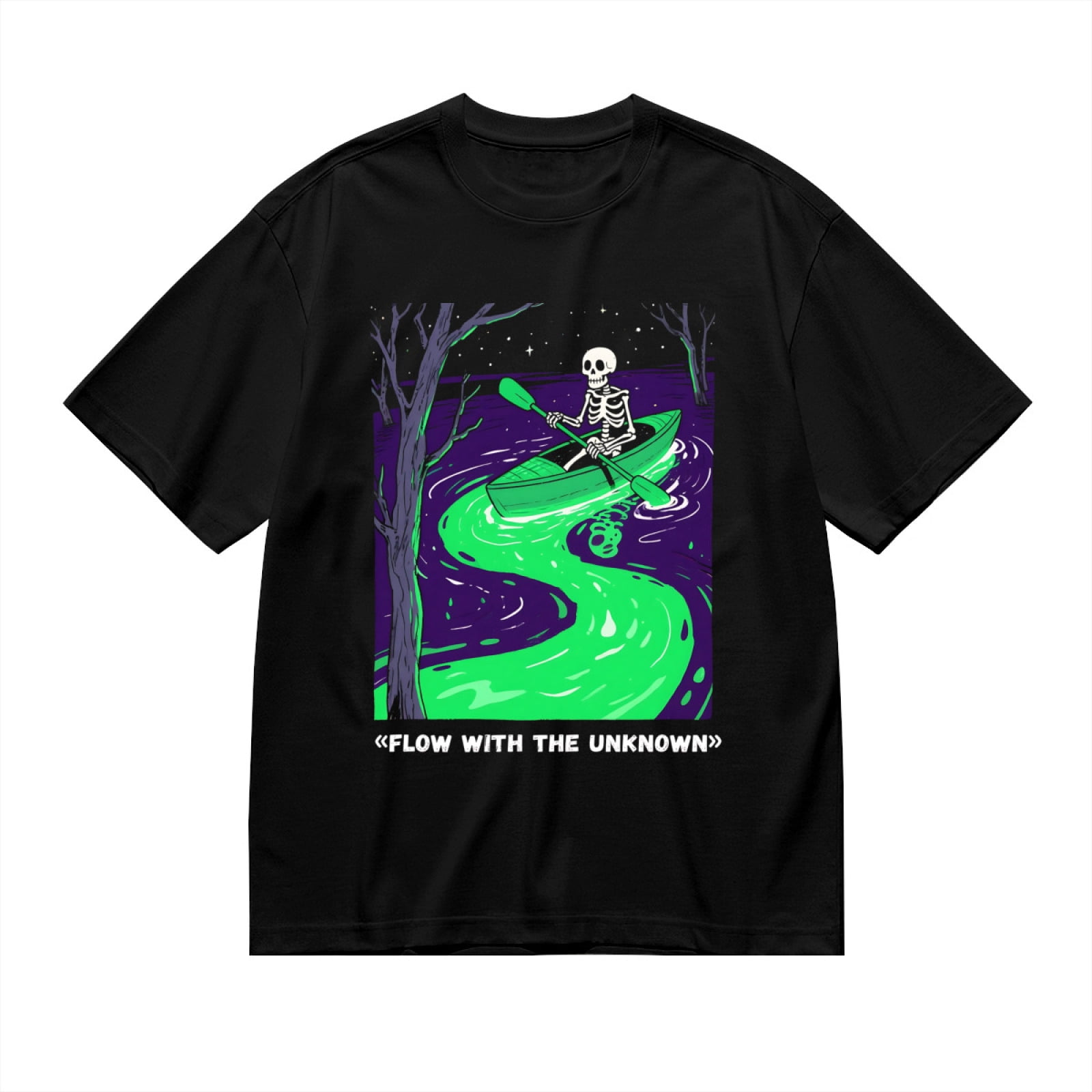 Black T Shirts for Men, Flow With The Unknown,Skeleton In Canoe Print ...