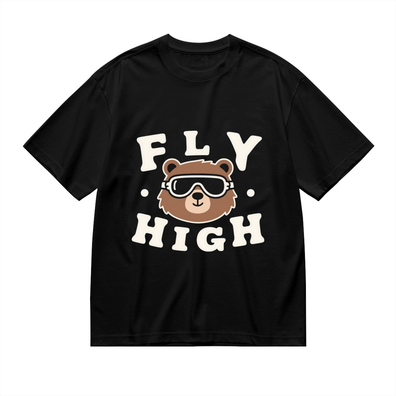 Black T Shirts for Men, Fly High, Bear With Goggles Print 1 Mens ...