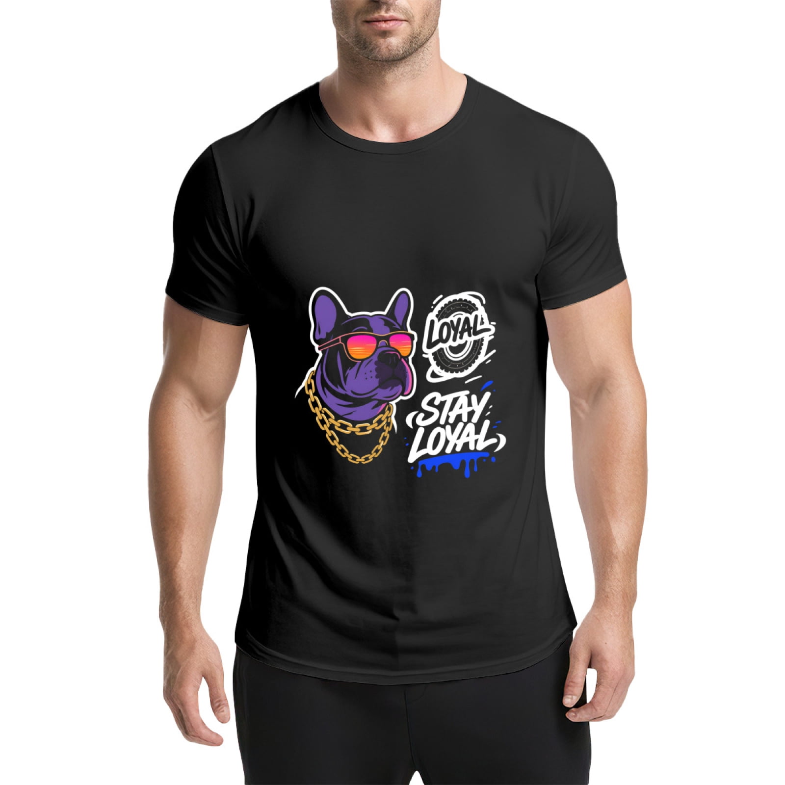 Black T Shirts for Men, French Bulldog,Sunglasses,Gold Chain,Stay Loyal ...