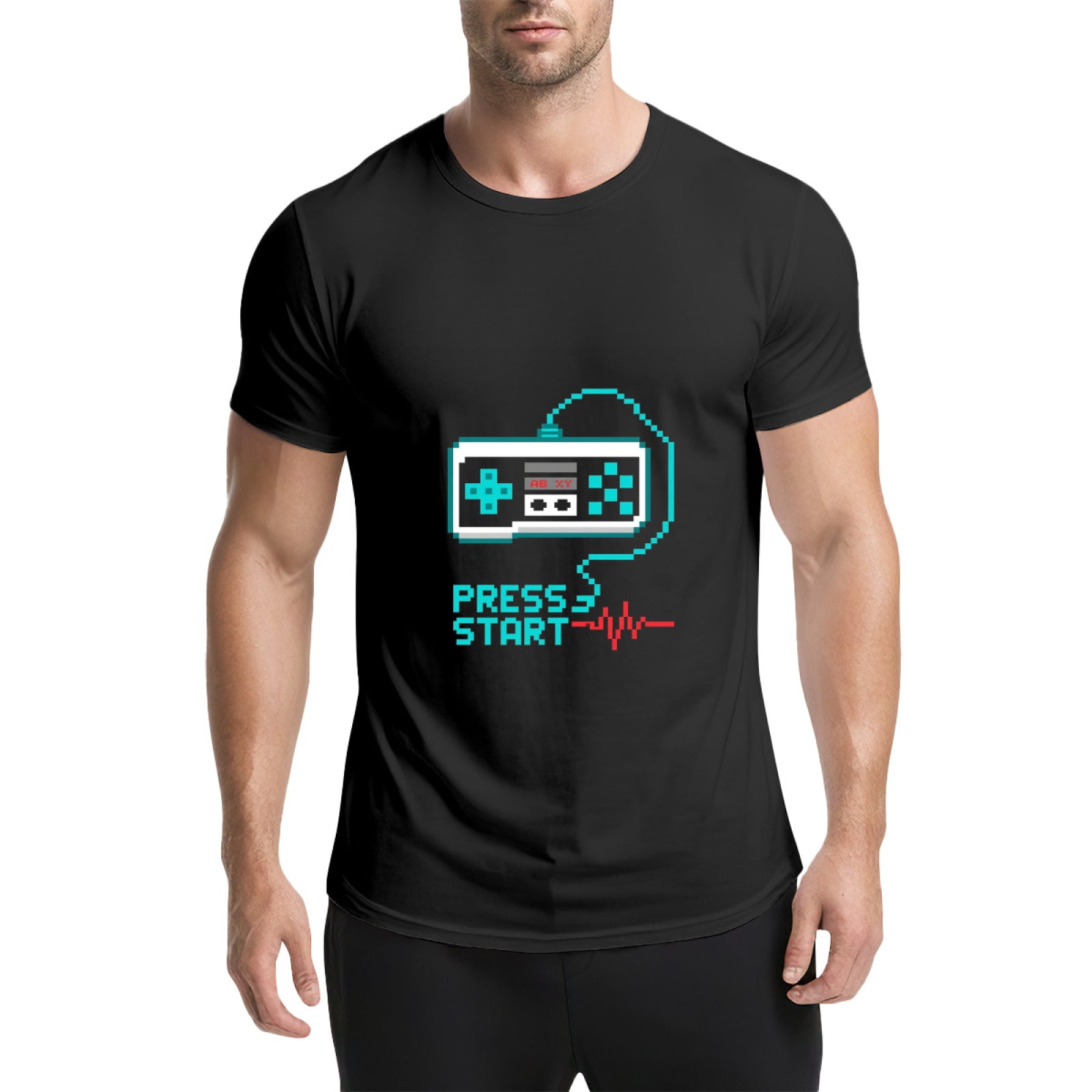 Black T Shirts for Men, Game Controller,Buttons,Press Start Graphic 1 ...