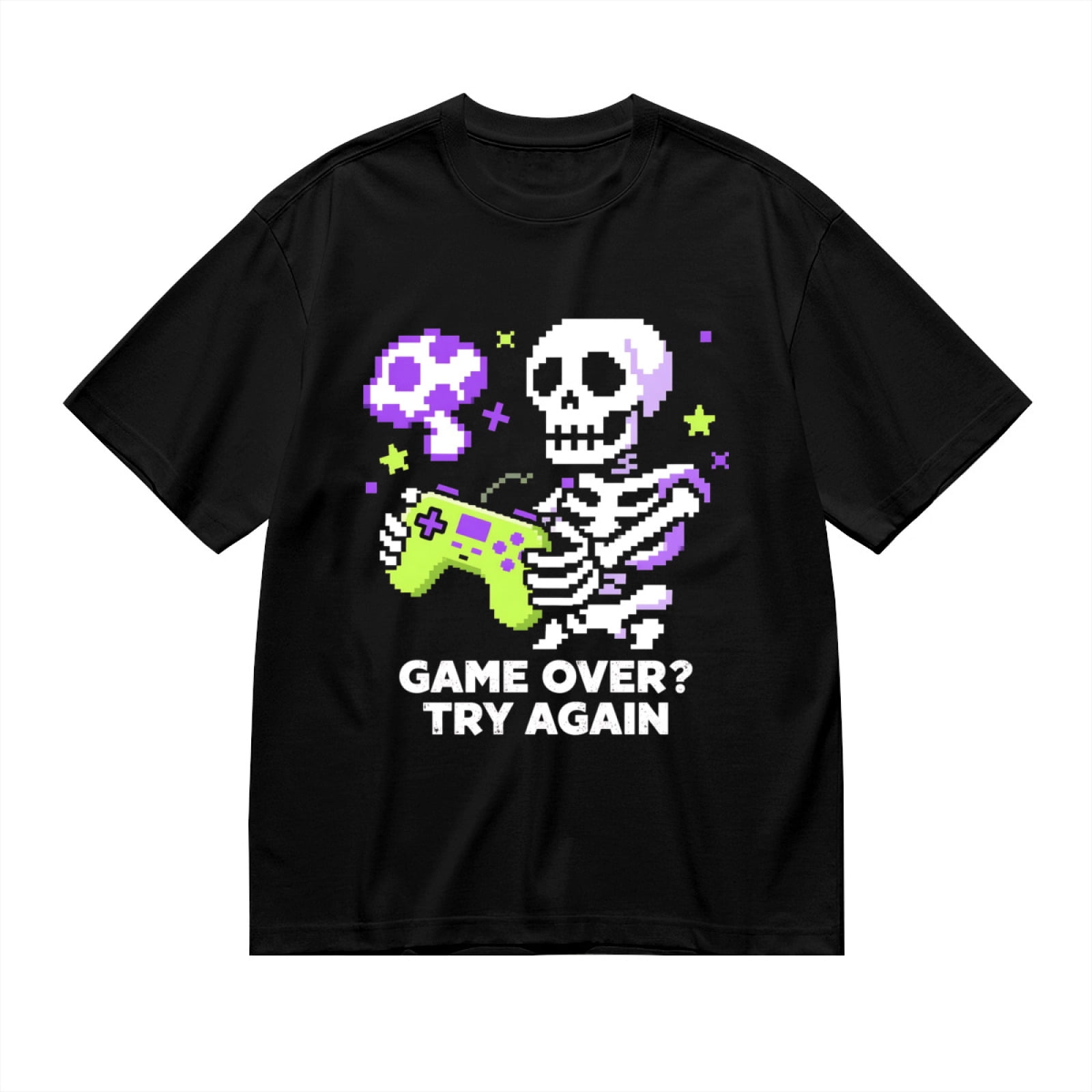 Black T Shirts for Men, Game Over Try Again, Skeleton Print 1 Mens ...