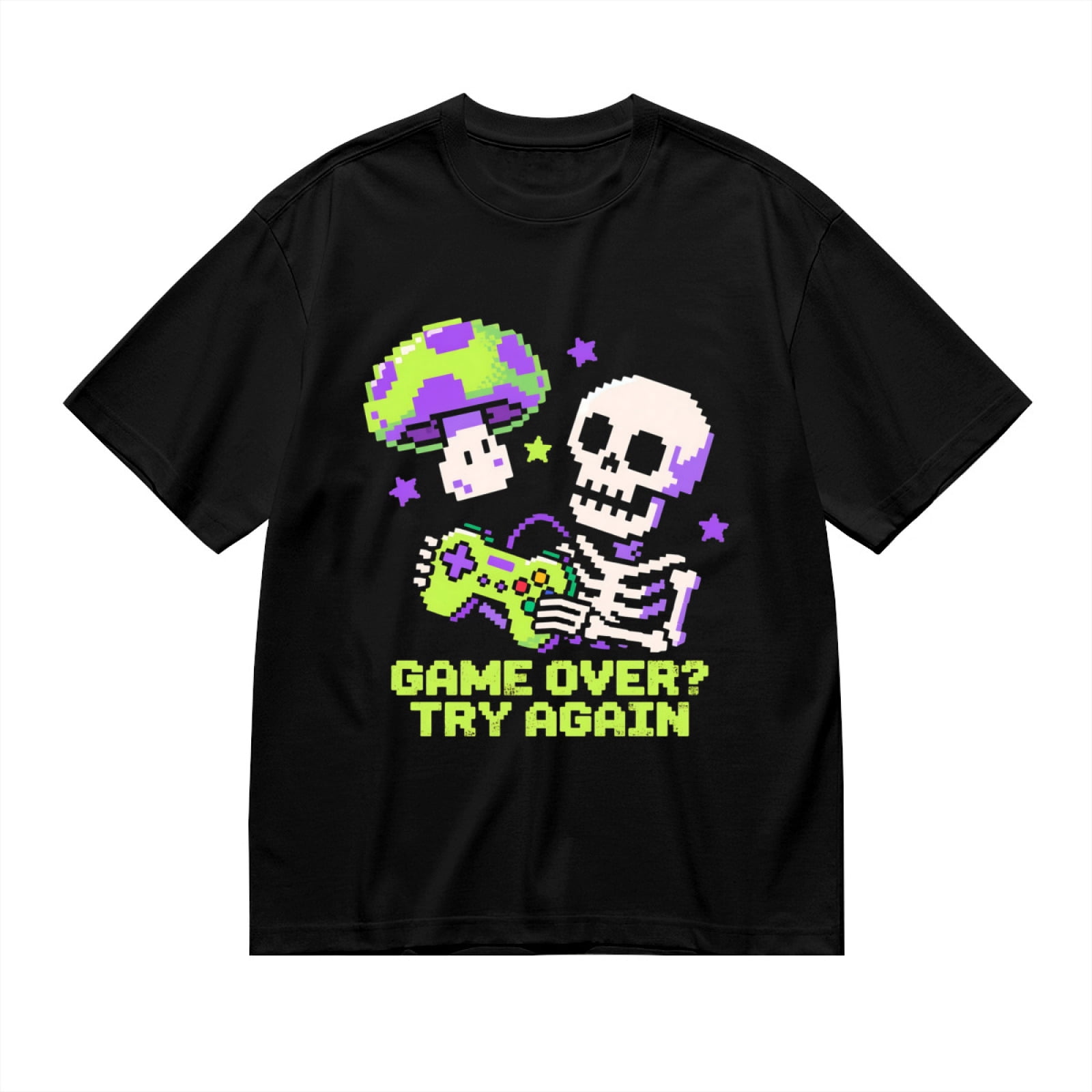 Black T Shirts for Men, Game Over Try Again, Skeleton Print 3 Mens ...