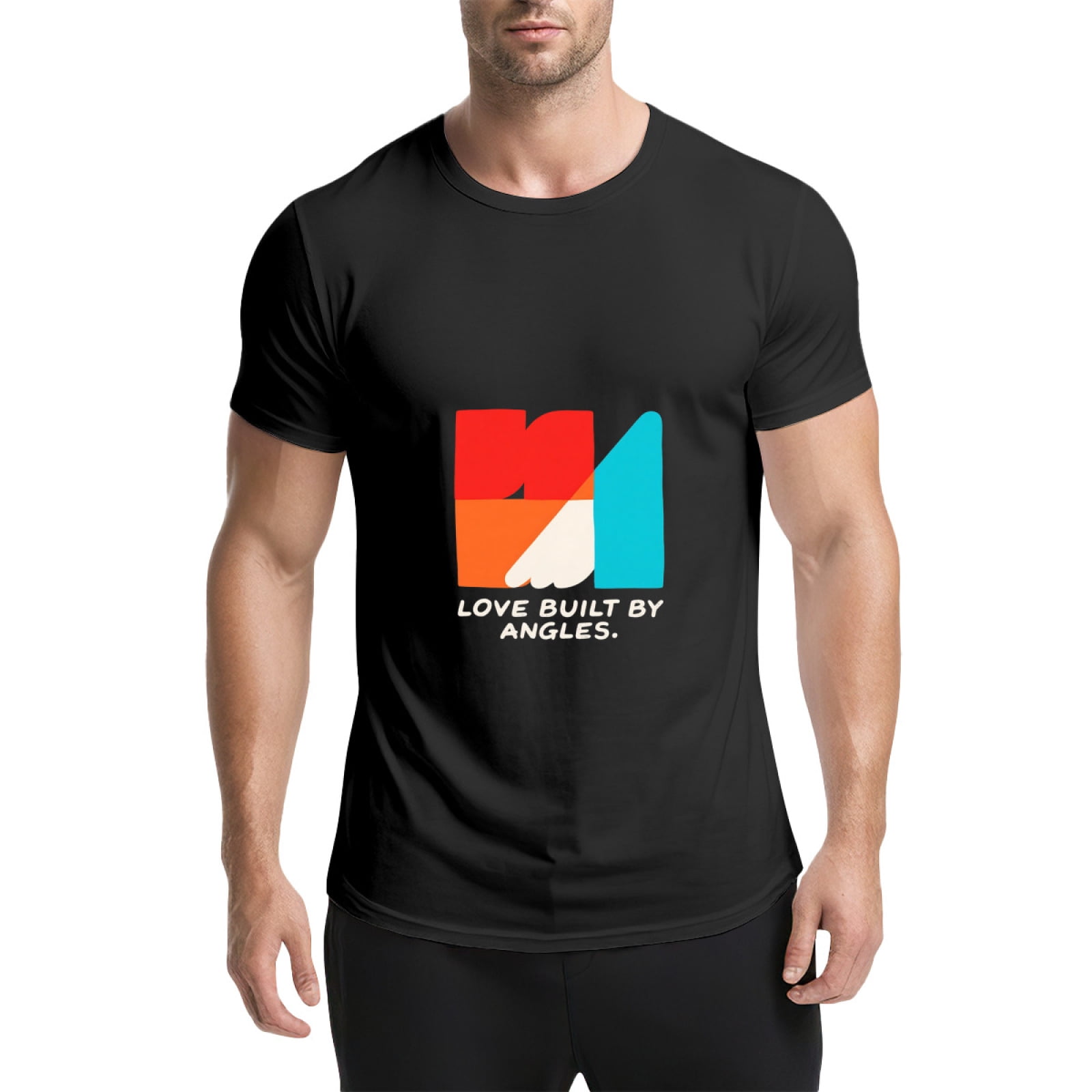 Black T Shirts for Men, Geometric M, Colorful, Love Built By Angles ...