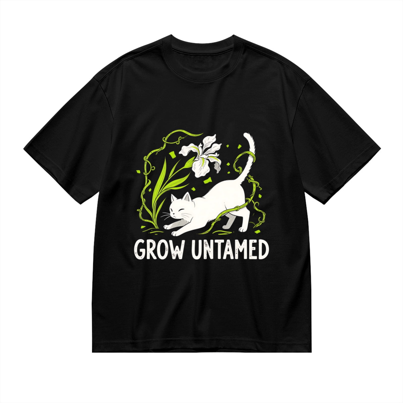 Black T Shirts for Men, Grow Untamed,Cat Vine Print Mens Graphic Tees ...