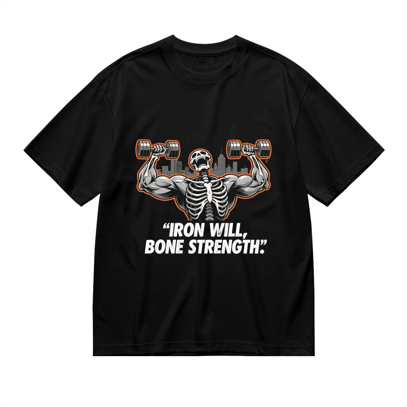 Black T Shirts for Men, Iron Will Bone Strength,Skeleton With Dumbbells ...