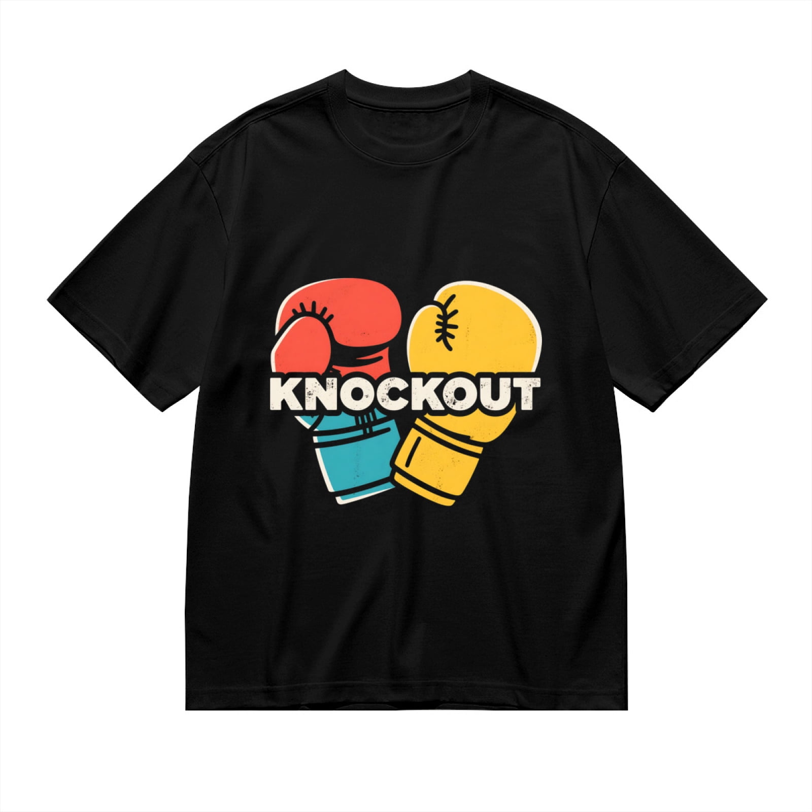 Black T Shirts for Men, Knockout, Boxing Gloves Print 2 Mens Graphic ...