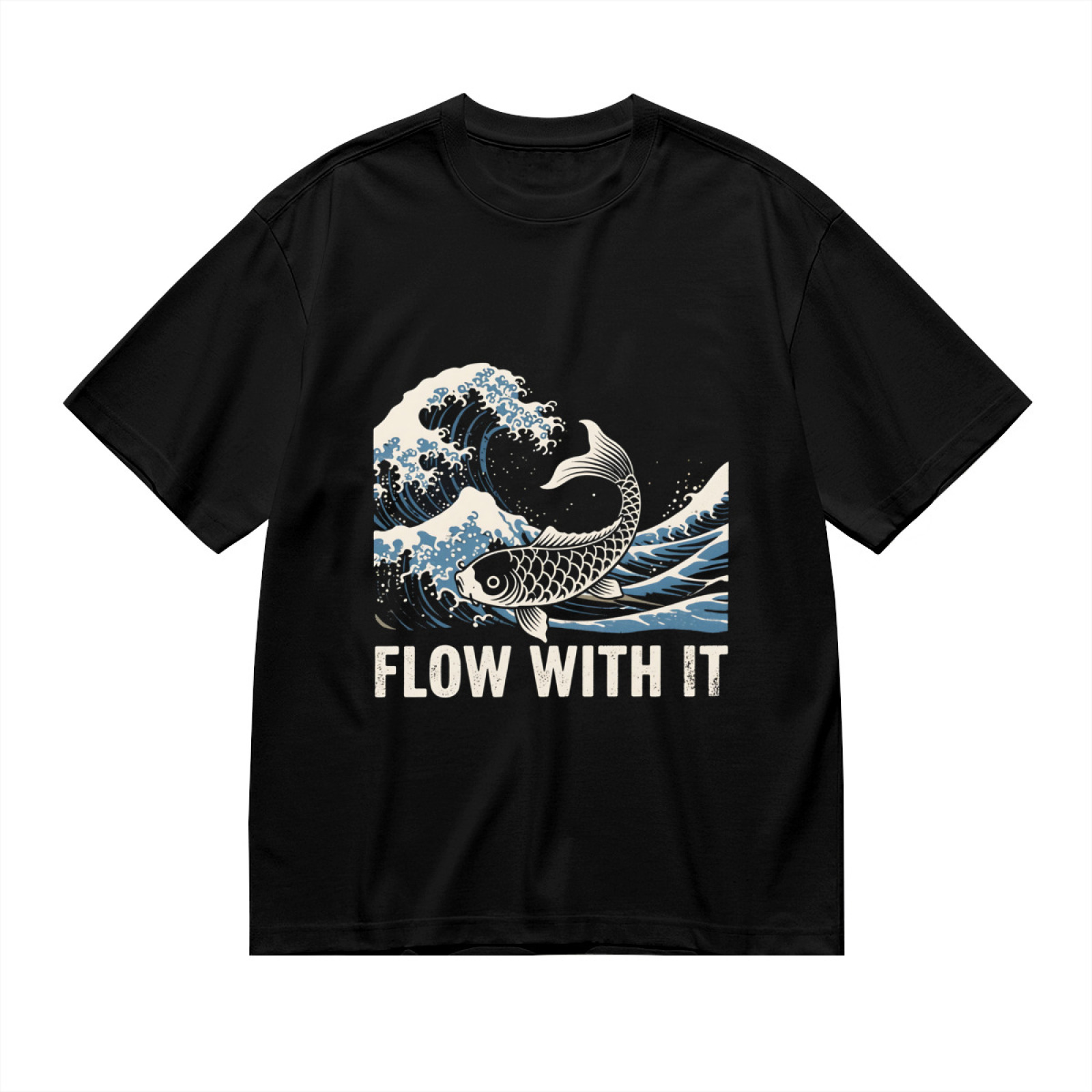 Black T Shirts for Men, Koi Fish, Flow With It, Graphic Mens Graphic ...