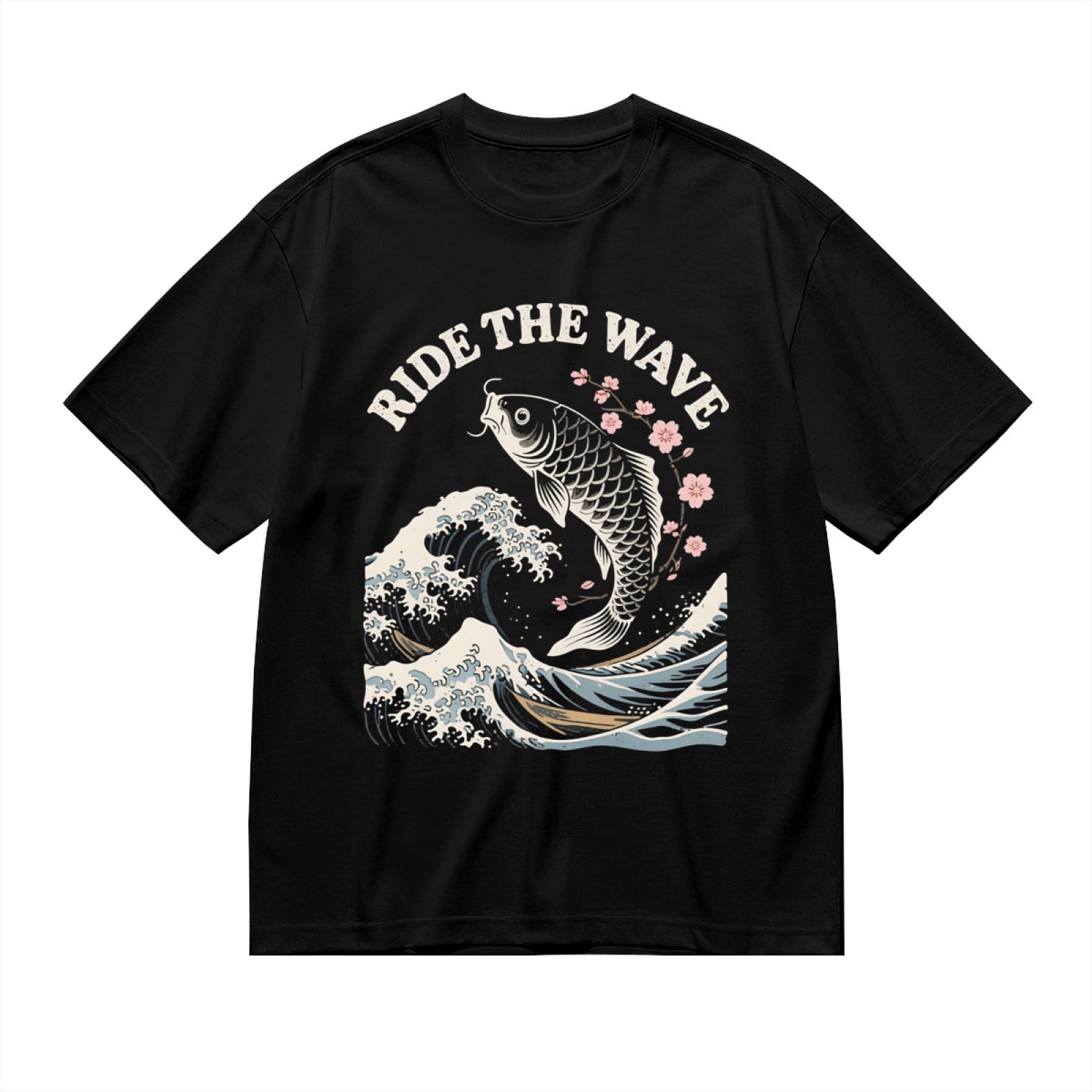 Black T Shirts for Men, Koi Fish, Sakura, Wave Graphic Mens Graphic ...