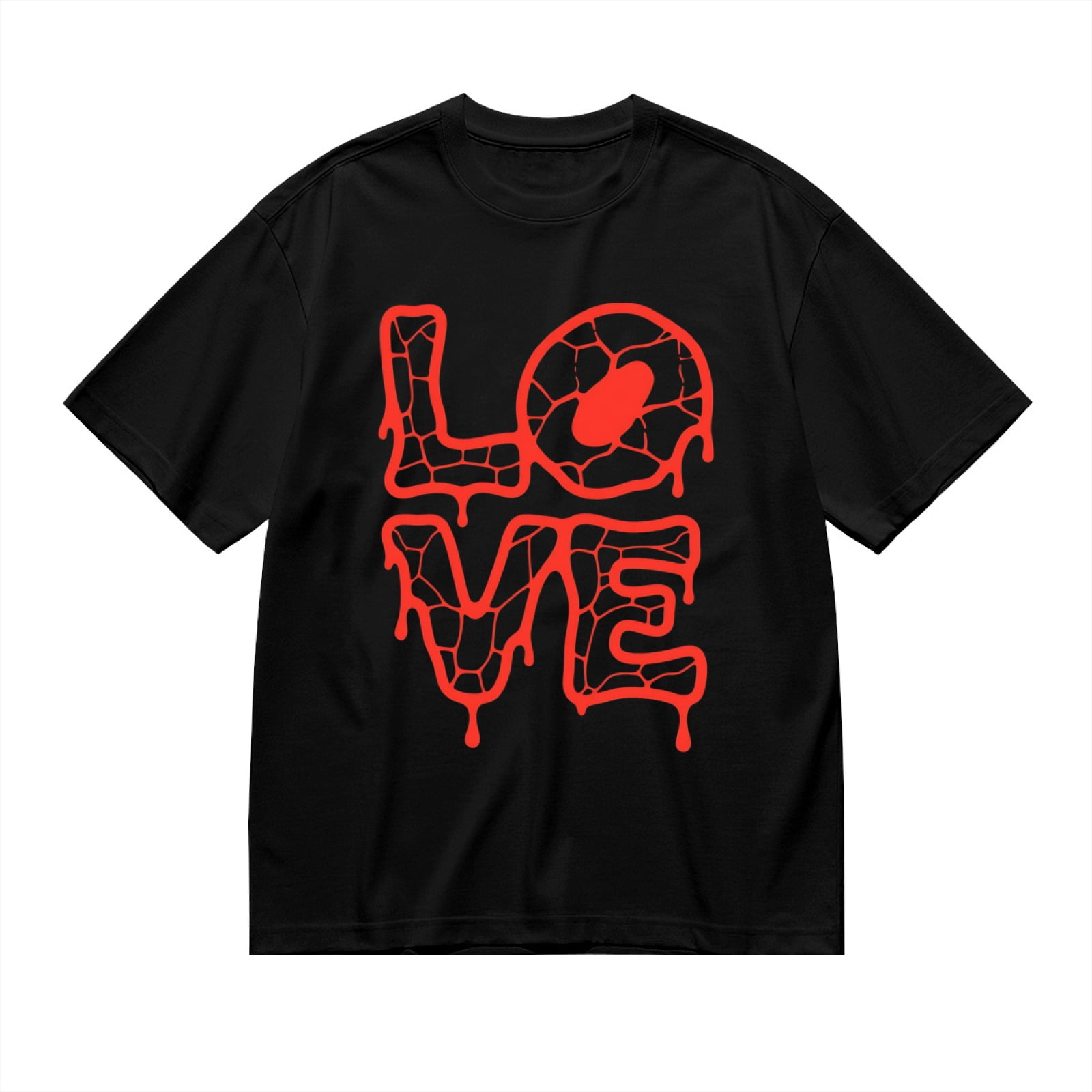 Black T Shirts for Men, Love Cracked Text Graphic Mens Graphic Tees ...