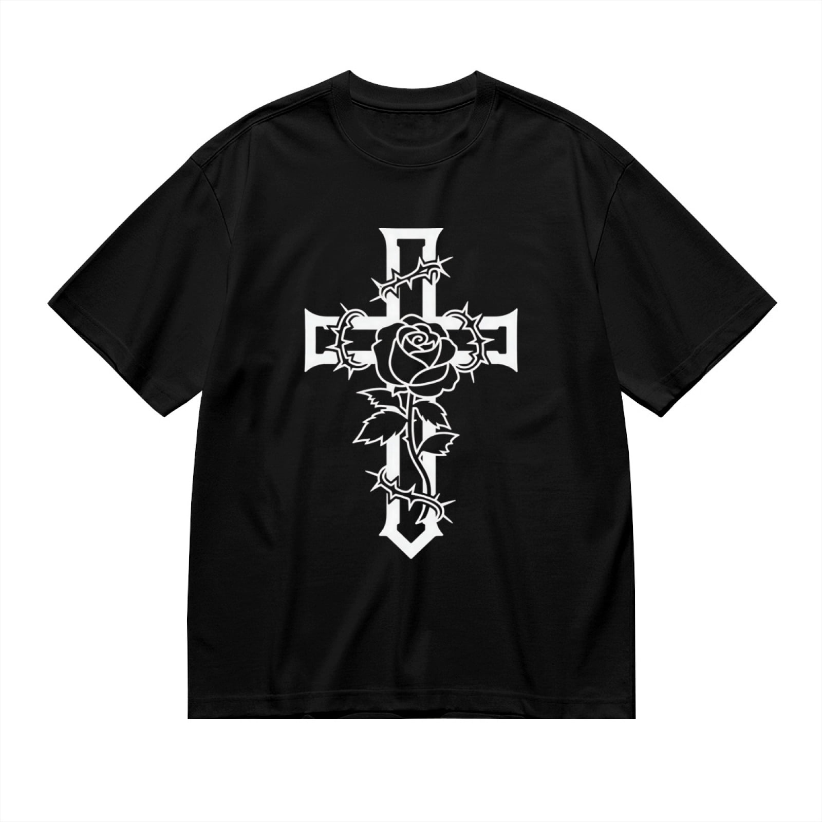 Black T Shirts for Men, Love Cross With Thorn And Rose, Graphic Mens ...