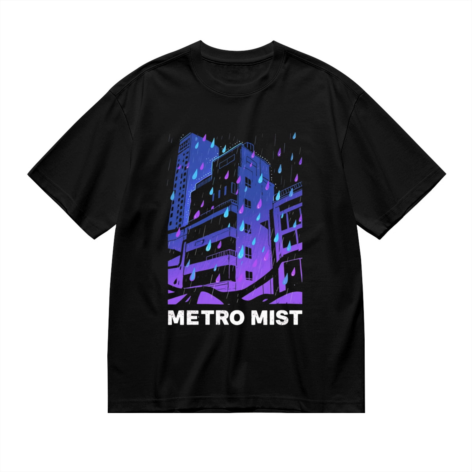 Black T Shirts for Men, Metro Mist,City Rain Print 1 Mens Graphic Tees ...