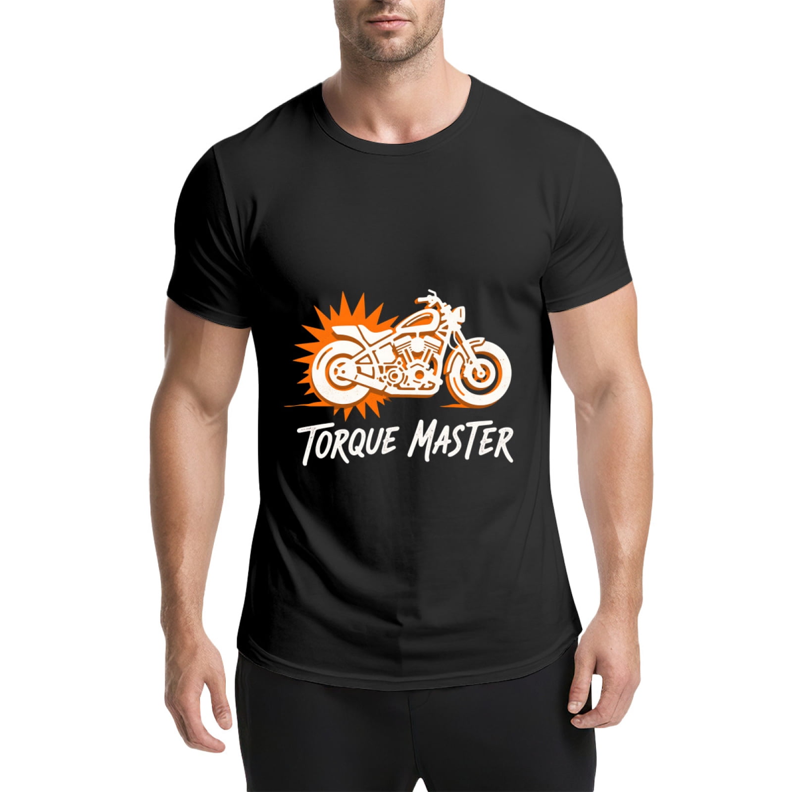 Black T Shirts for Men, Motorcycle, Orange Burst, Torque Master Graphic ...