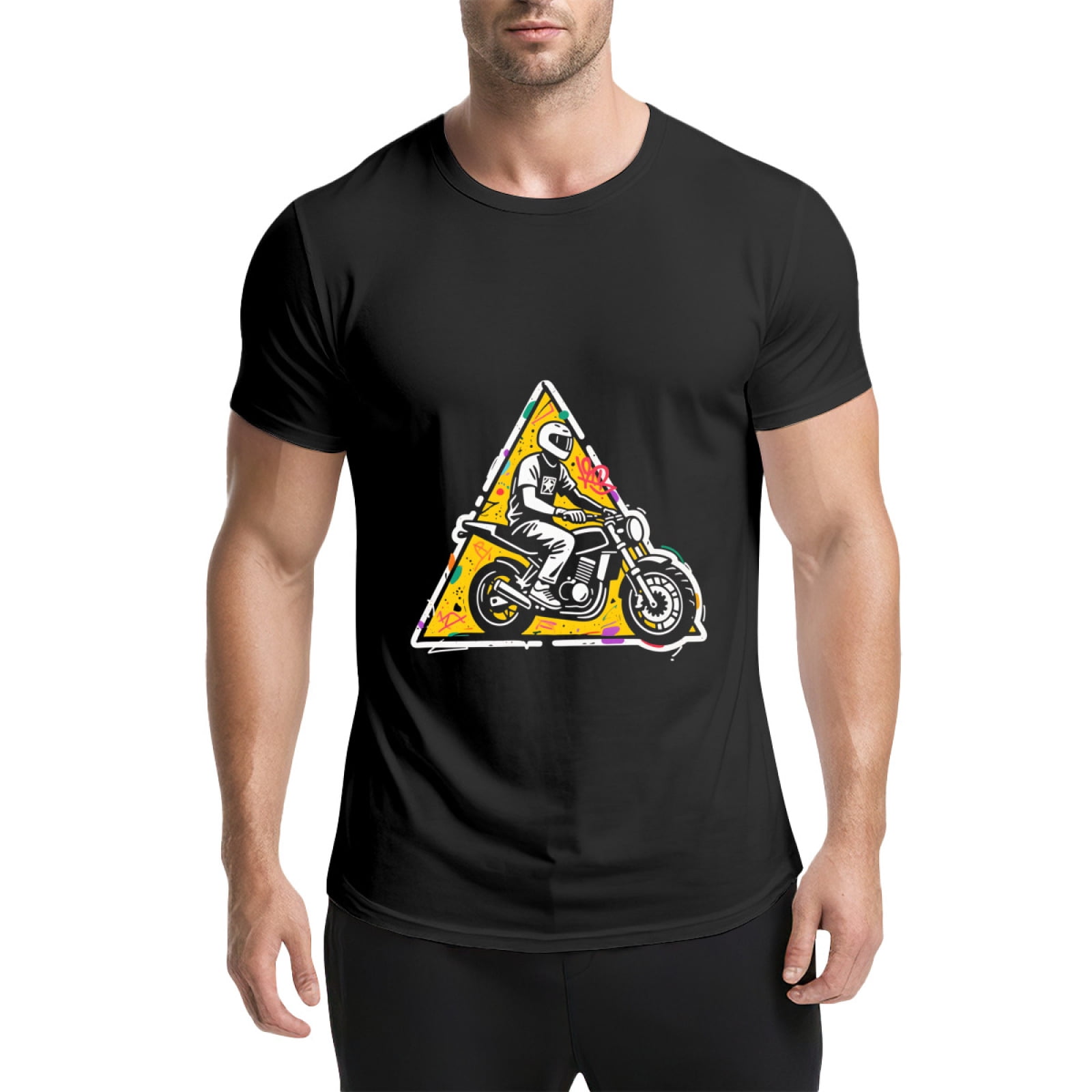 Black T Shirts for Men, Motorcycle,Rider,Triangle,Graffiti,Colorful ...