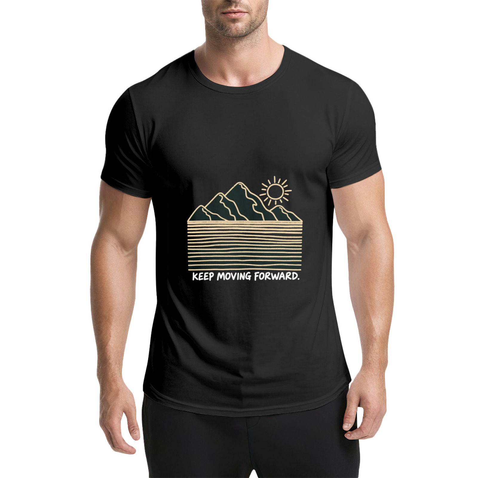 Black T Shirts for Men, Mountain, Sun, Keep Moving Forward Graphic 1 ...