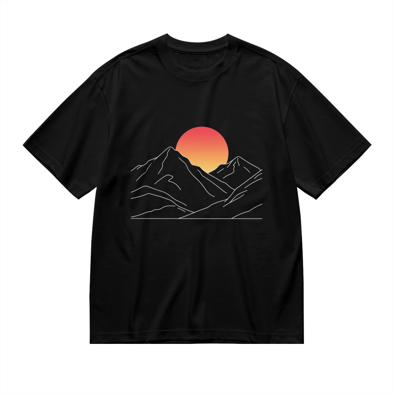 Black T Shirts for Men, Mountain, Sun, Minimalist Landscape Graphic ...