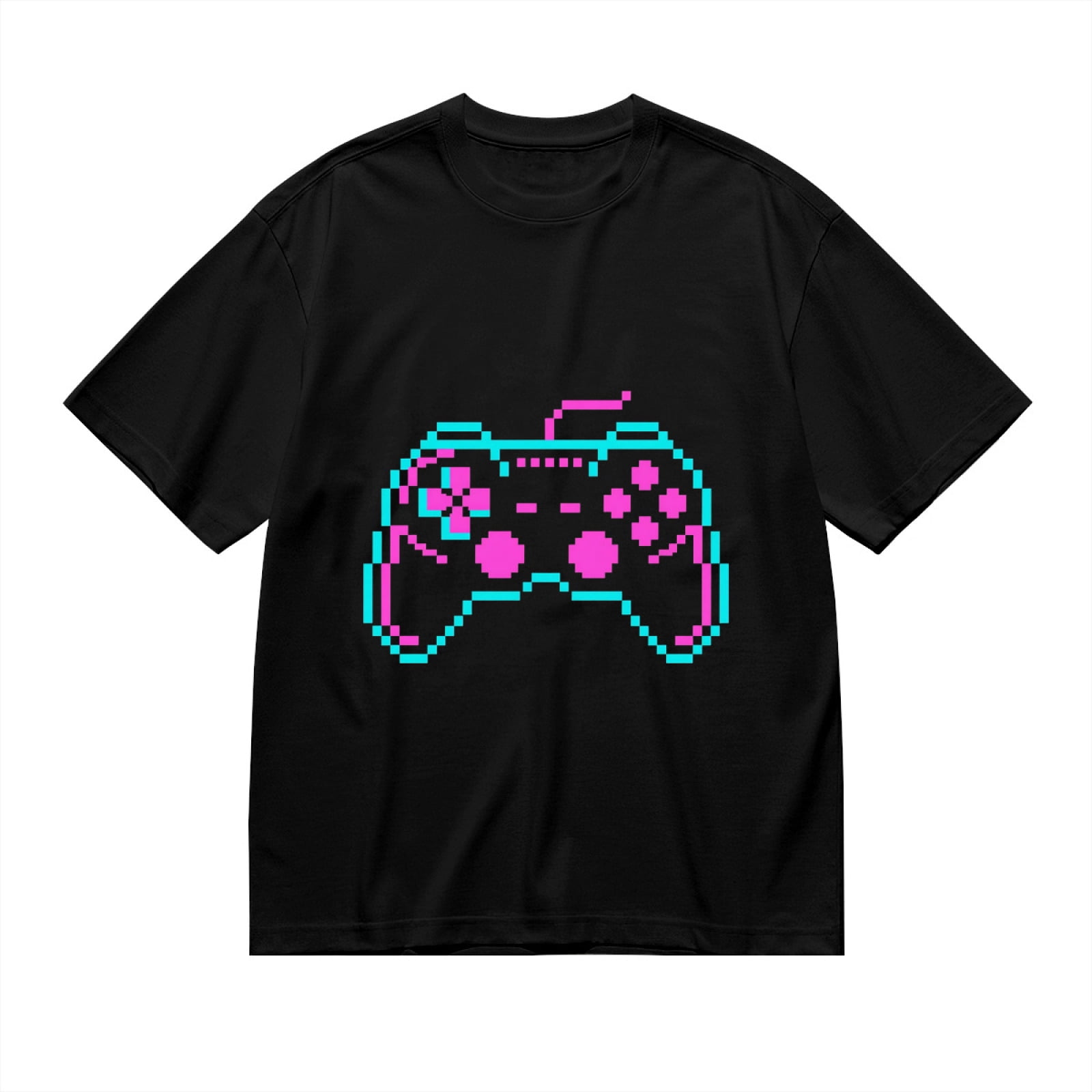 Black T Shirts for Men, Neon Pixel Game Controller Retro Gaming ...