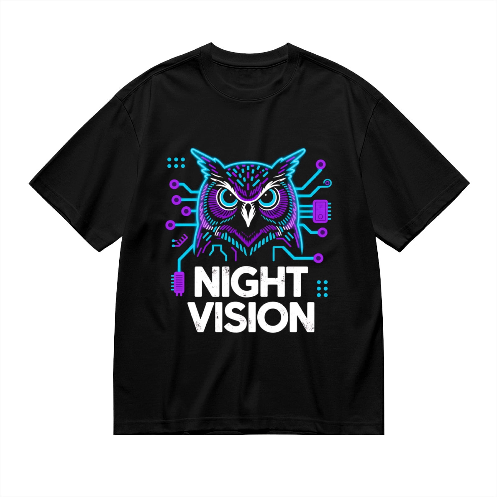 Black T Shirts for Men, Night Vision, Neon Owl Print Mens Graphic Tees ...