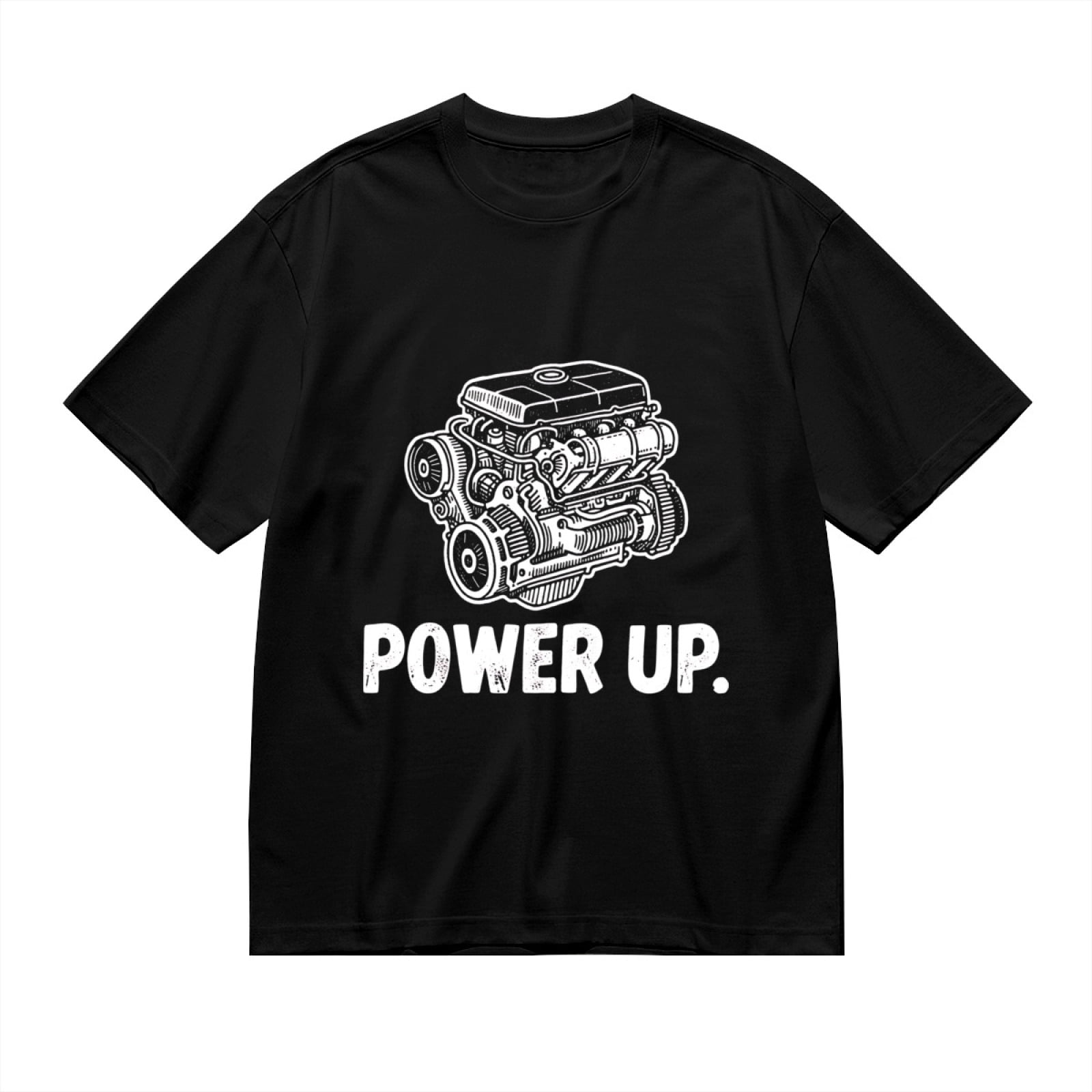 Black T Shirts for Men, POWER UP., Mechanical Engine Print Mens Graphic ...