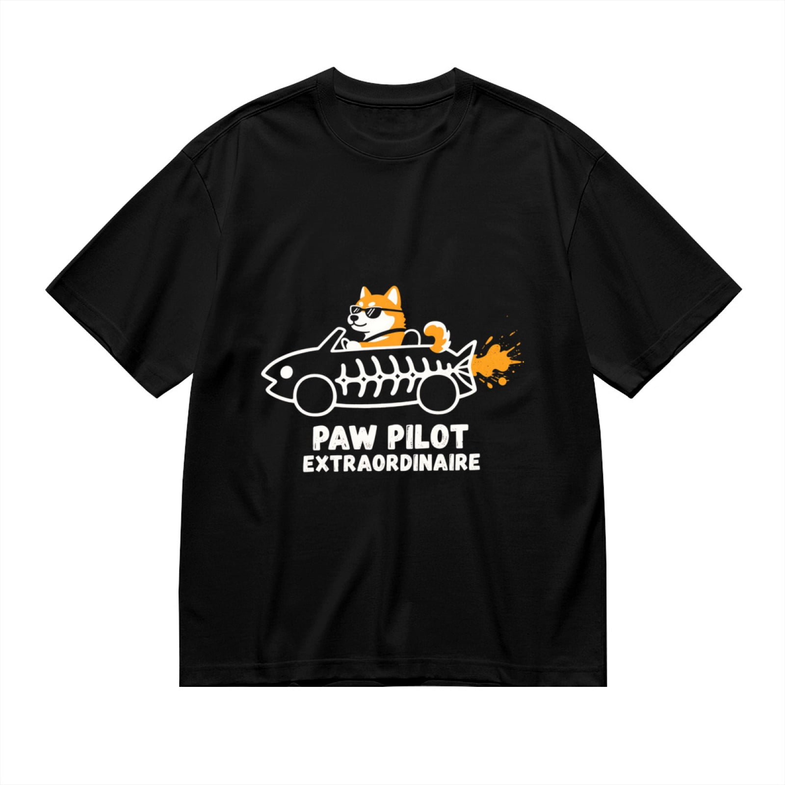 Black T Shirts for Men, Paw Pilot Extraordinaire, Dog Print Mens Graphic Tees, 24013729,L ...