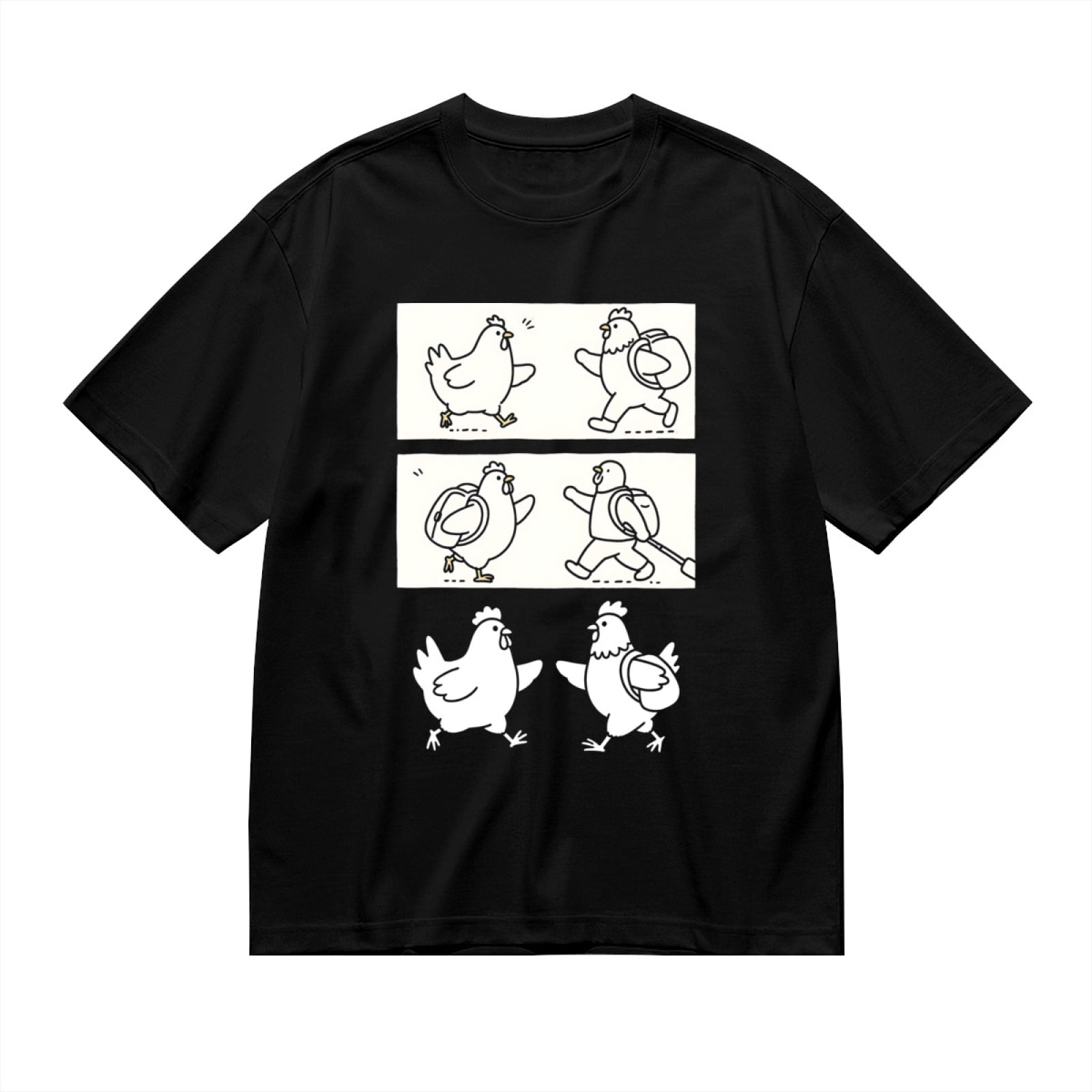 Black T Shirts for Men, Personified Chickens With Luggage, Graphic Mens ...