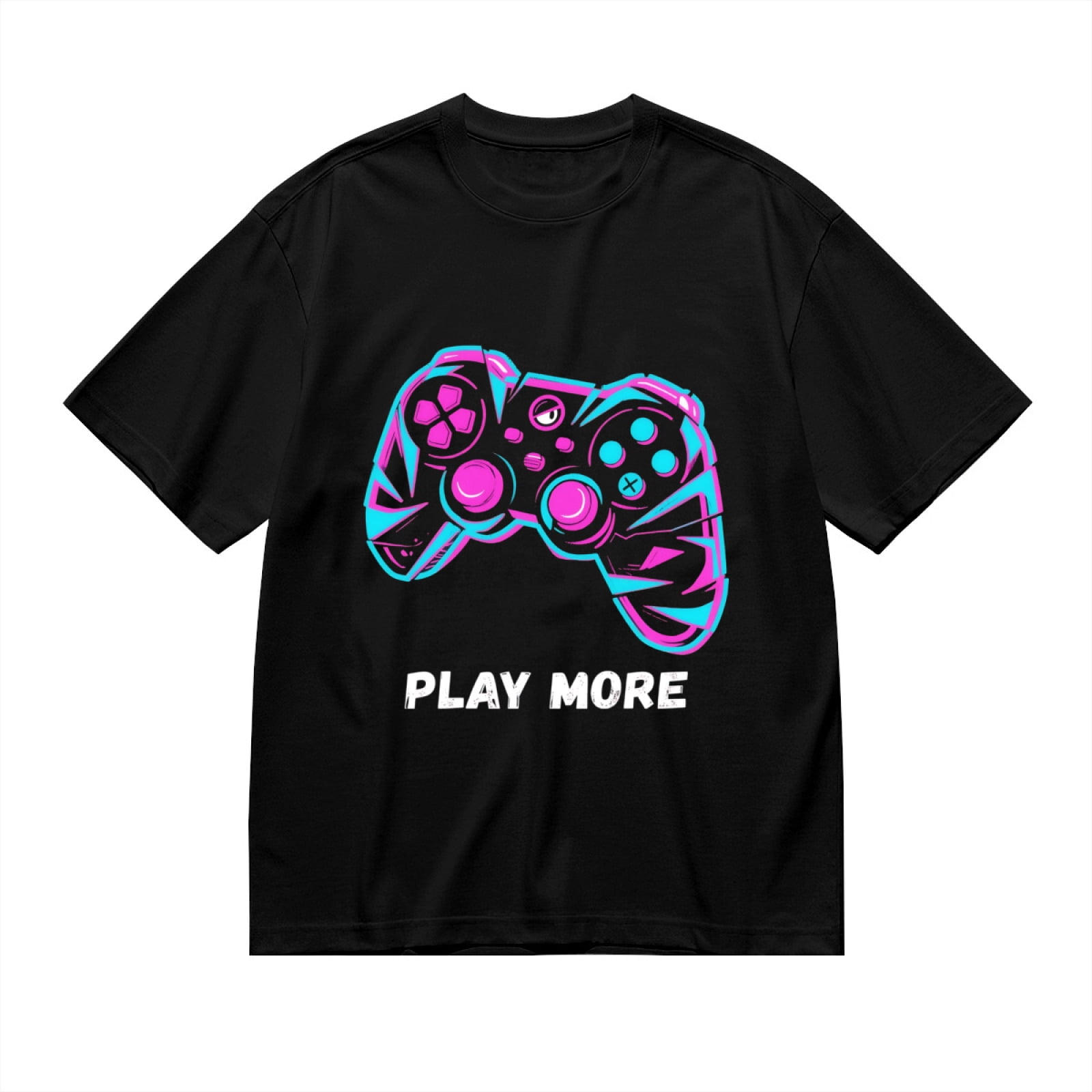 Black T Shirts for Men, Play More,Game Controller Print Mens Graphic ...