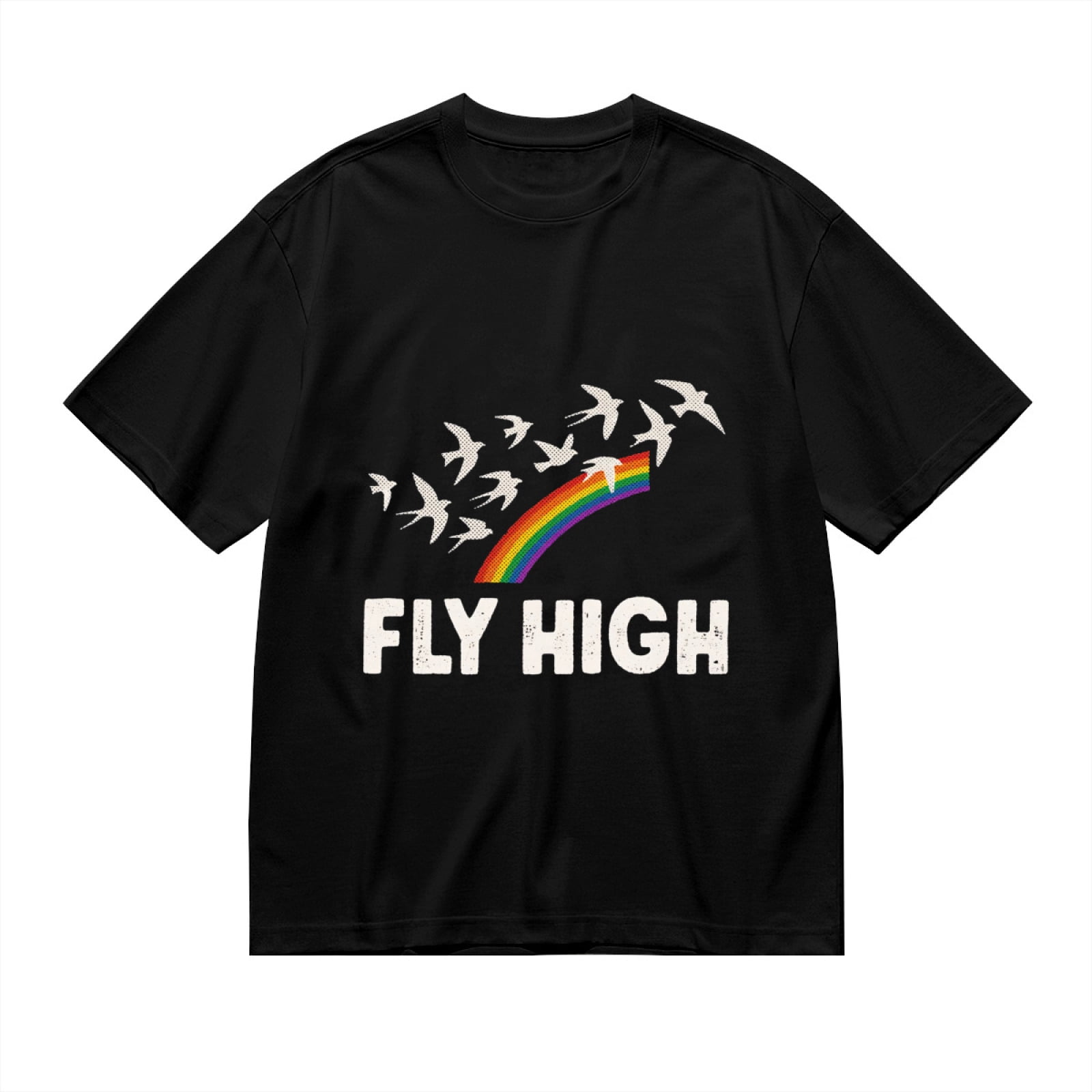 Black T Shirts for Men, Rainbow, Birds, Graphic 1 Mens Graphic Tees ...
