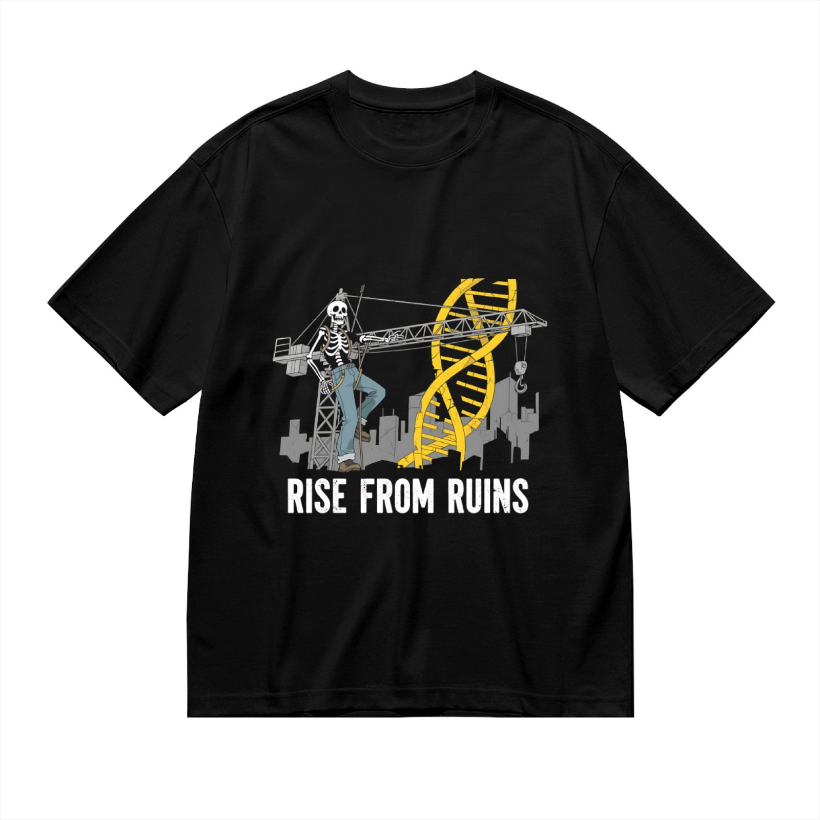 Black T Shirts for Men, Rise From Ruins,Skeleton On Crane Print Mens ...