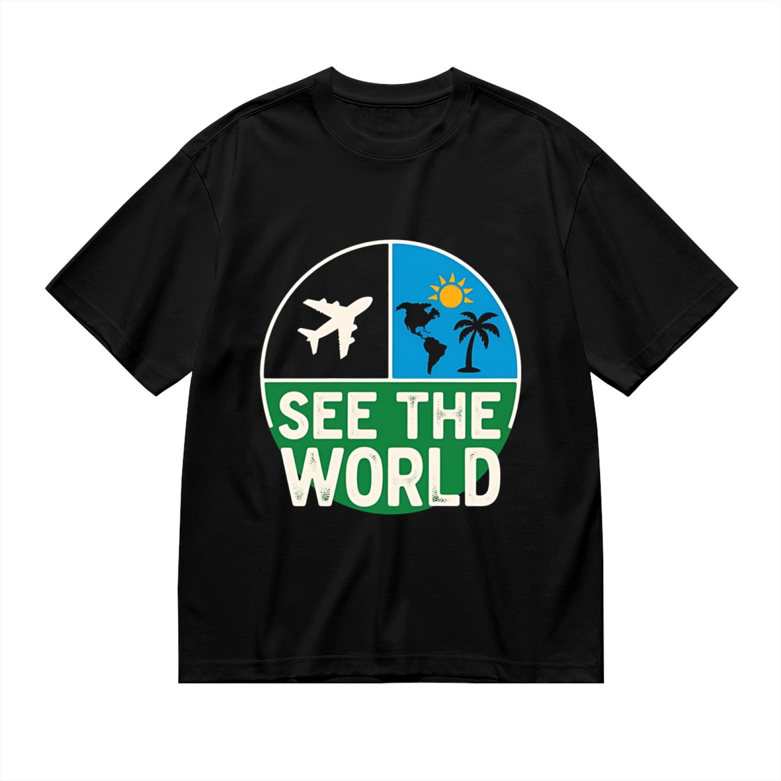 Black T Shirts for Men, SEE THE WORLD, Travel Collage Print Mens ...