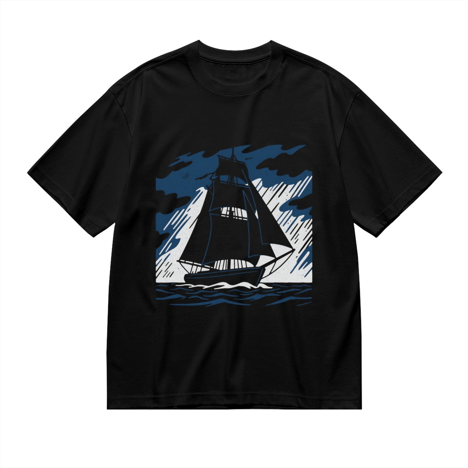 Black T Shirts for Men, Sailing Ship In Storm, Graphic Mens Graphic ...