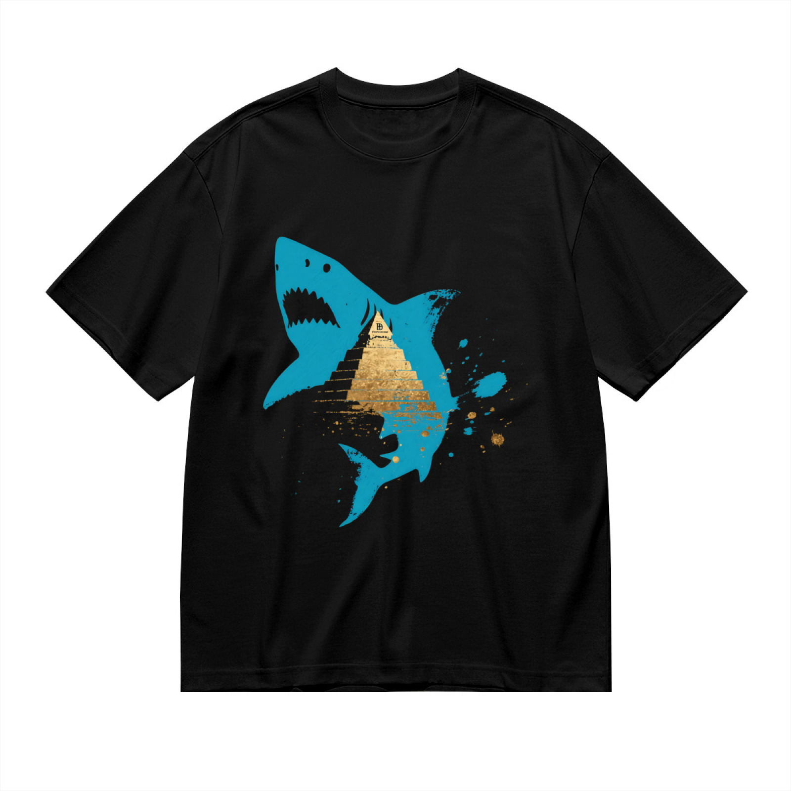 Black T Shirts For Men Shark With Pyramid Graphic Mens Graphic Tees