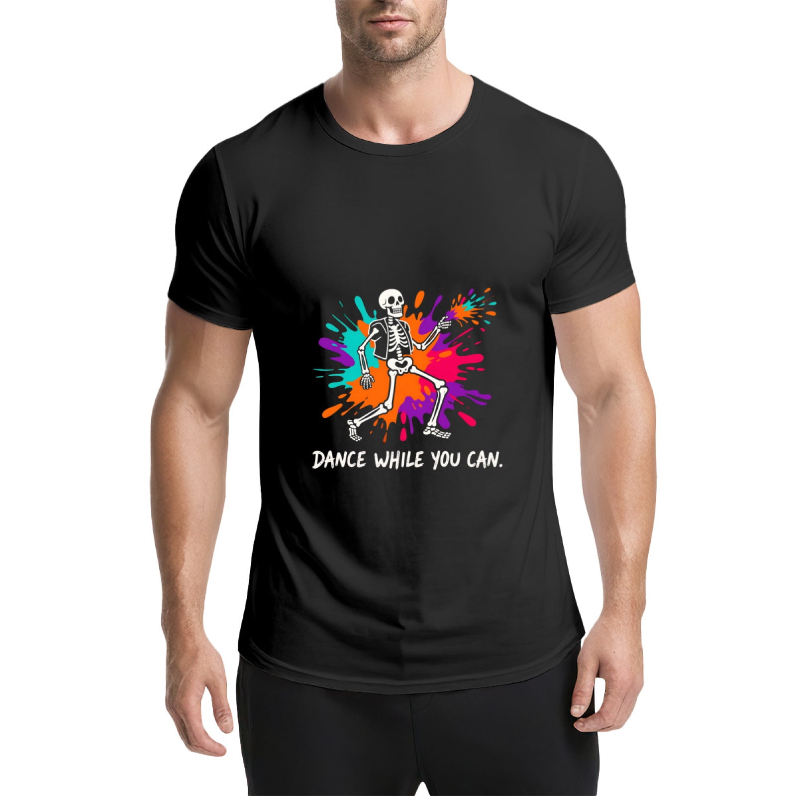 Black T Shirts for Men, Skeleton, Dance, Dance While You Can Graphic 2 Mens Graphic Tees ...