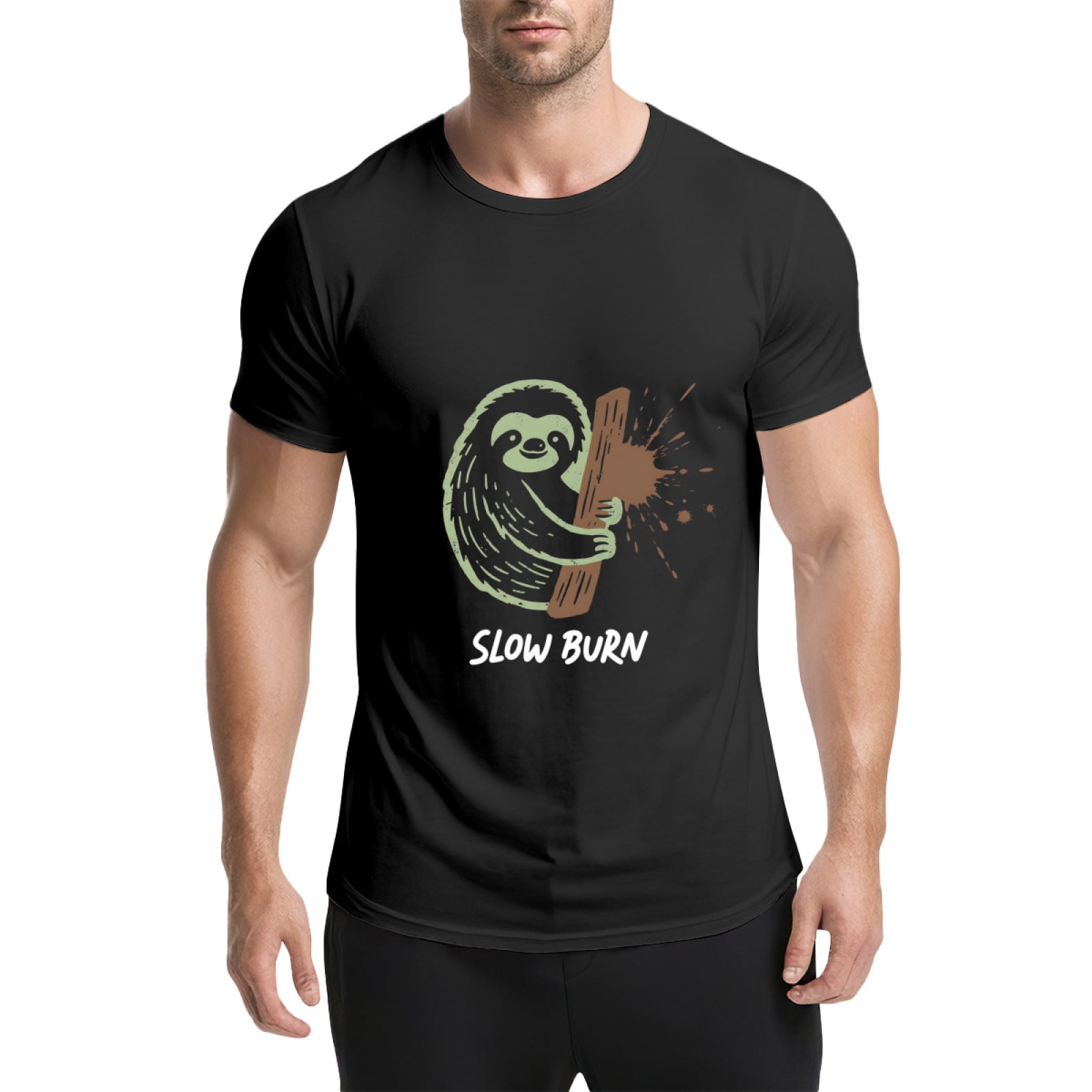Black T Shirts for Men, Sloth, Wood Sparks, Slow Burn Graphic Mens Graphic Tees, 25061213,3XL ...
